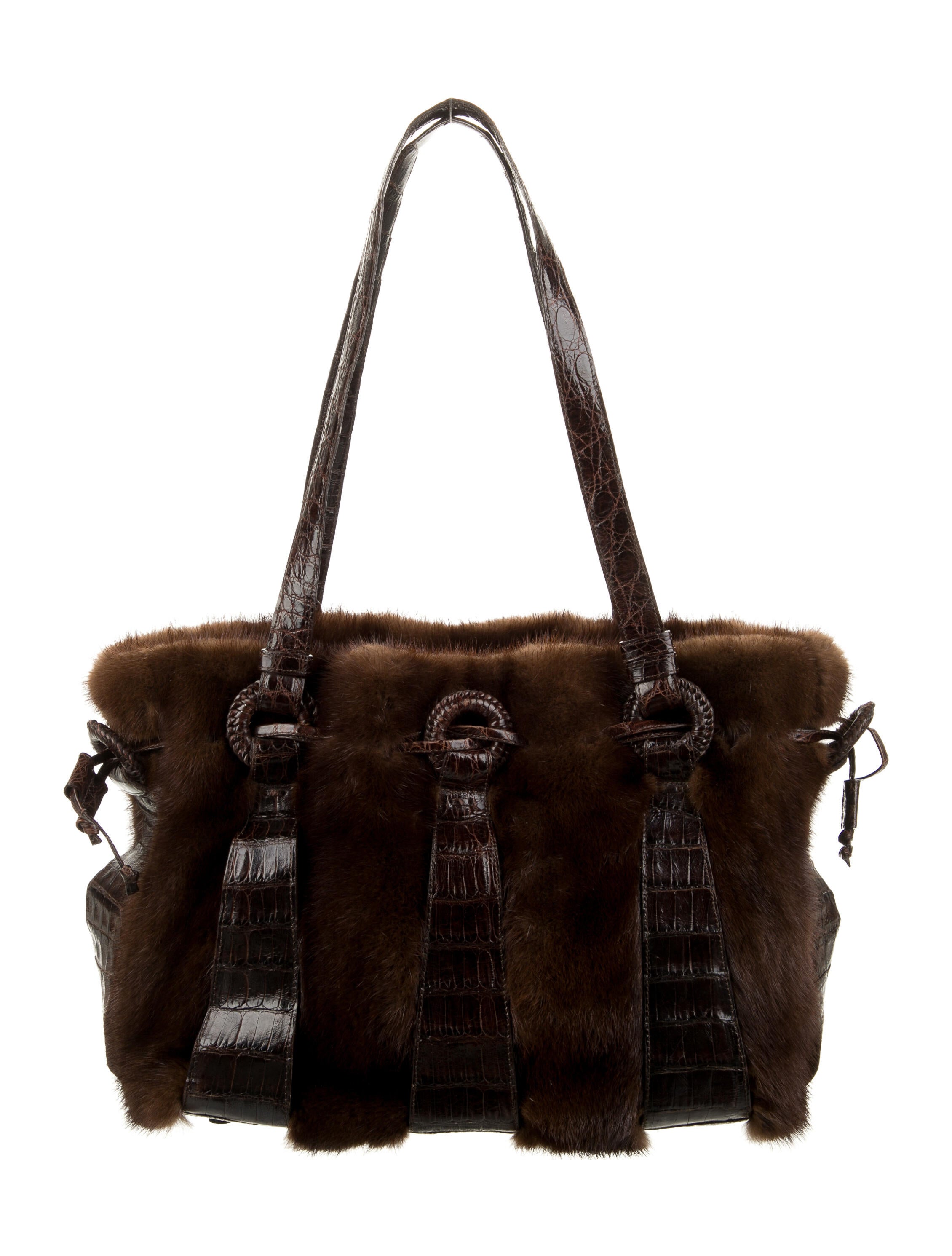 Nancy Gonzalez Mink Crocodile-Trimmed Shoulder Bag - Brown Shoulder ...