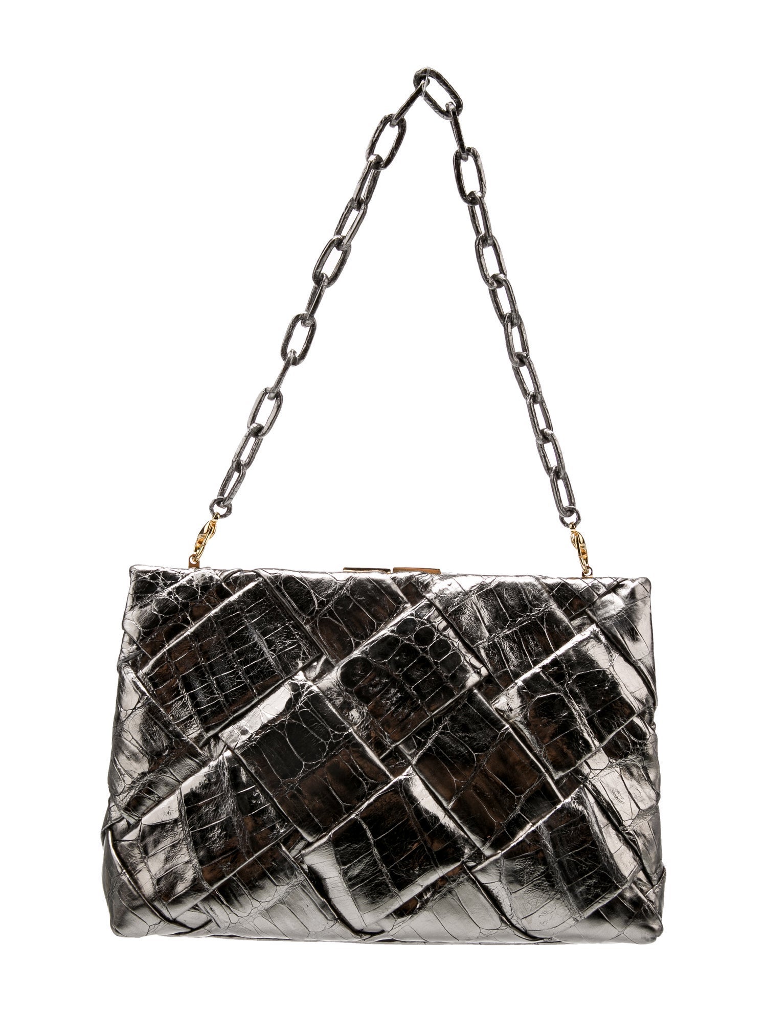 Nancy Gonzalez Leather Top Handle Bag - Silver Evening Bags, Handbags ...