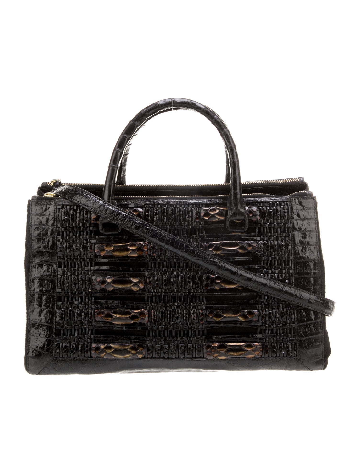 Nancy Gonzalez Python Top Handle Bag - Black Handle Bags, Handbags ...