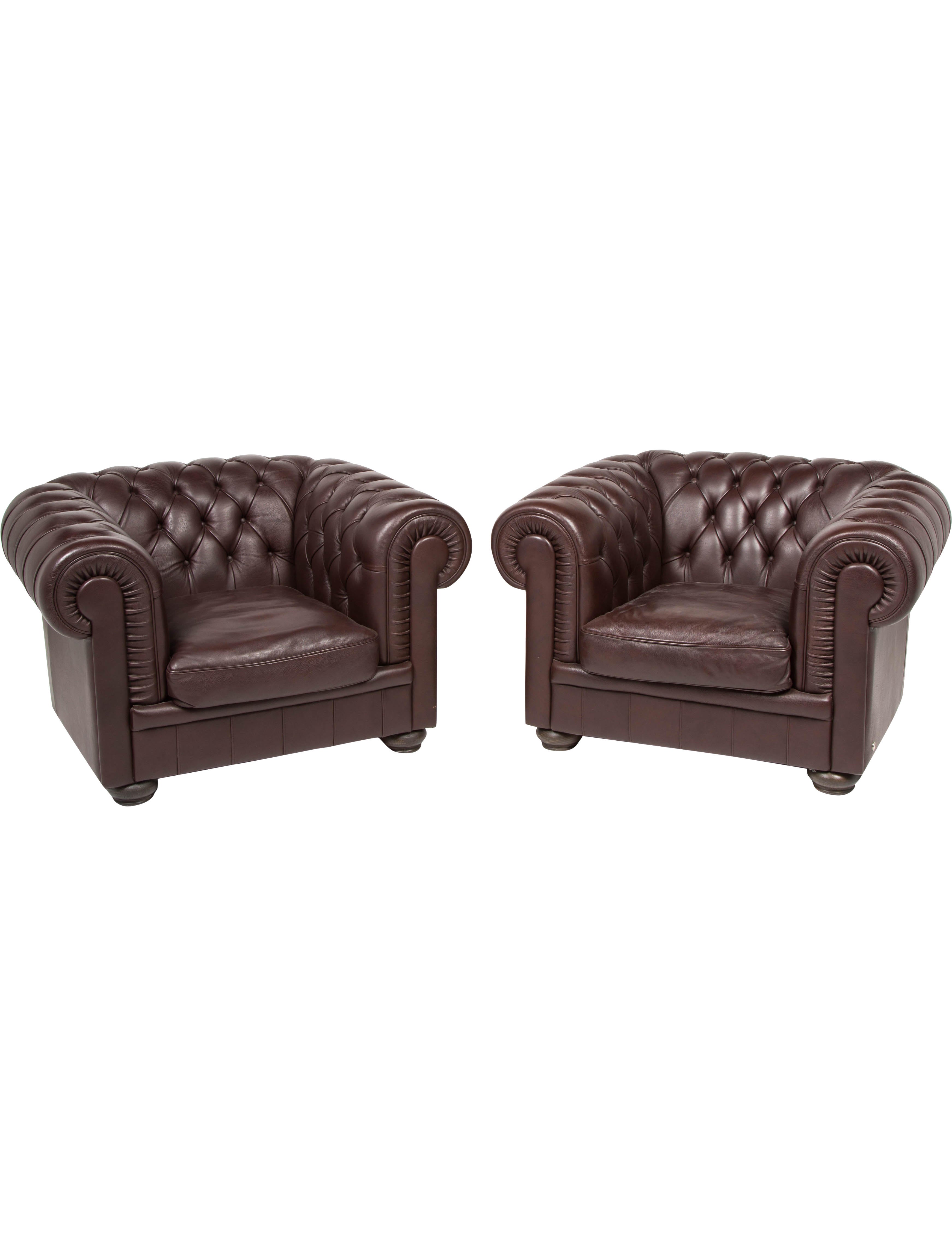 Natuzzi Italia Pair of Chesterfield Club Chairs - Brown Seating ...