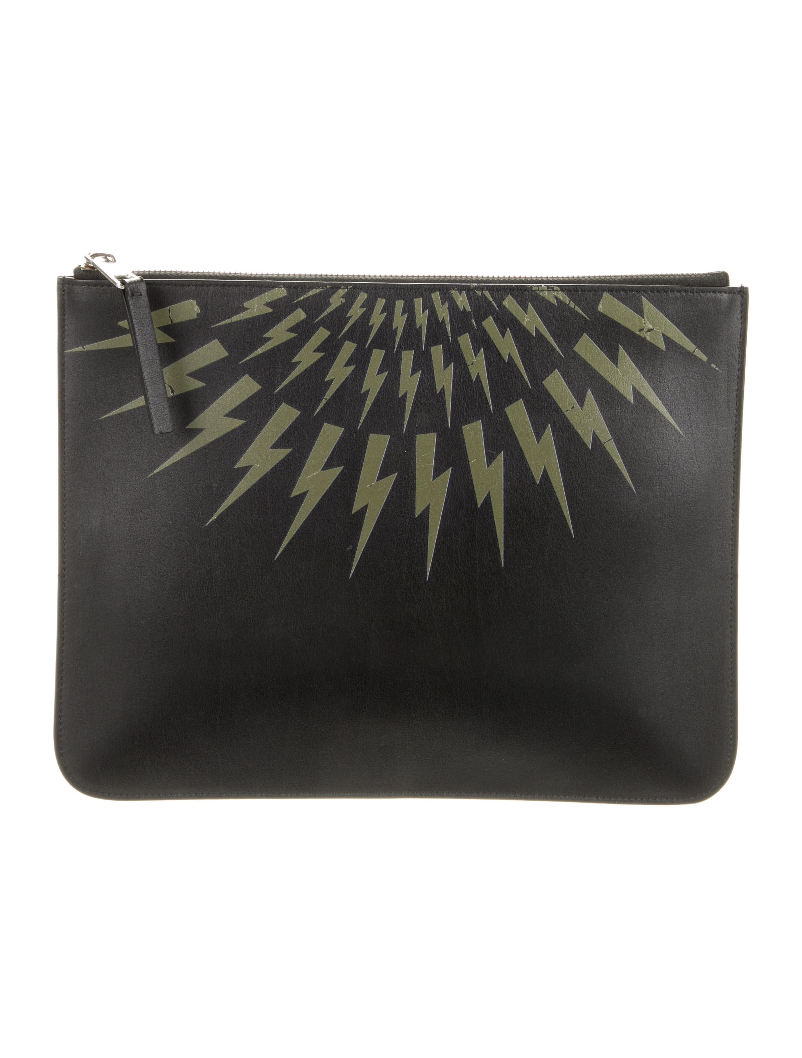 Neil Barrett Lightning Bolt Leather Pouch - Black Portfolios & Pouches ...