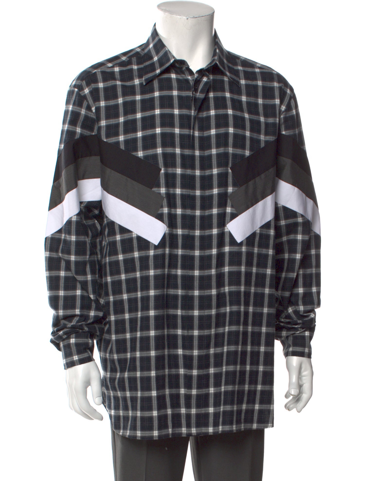 Neil Barrett Plaid Print Long Sleeve Western Shirt w/ Tags - Black ...