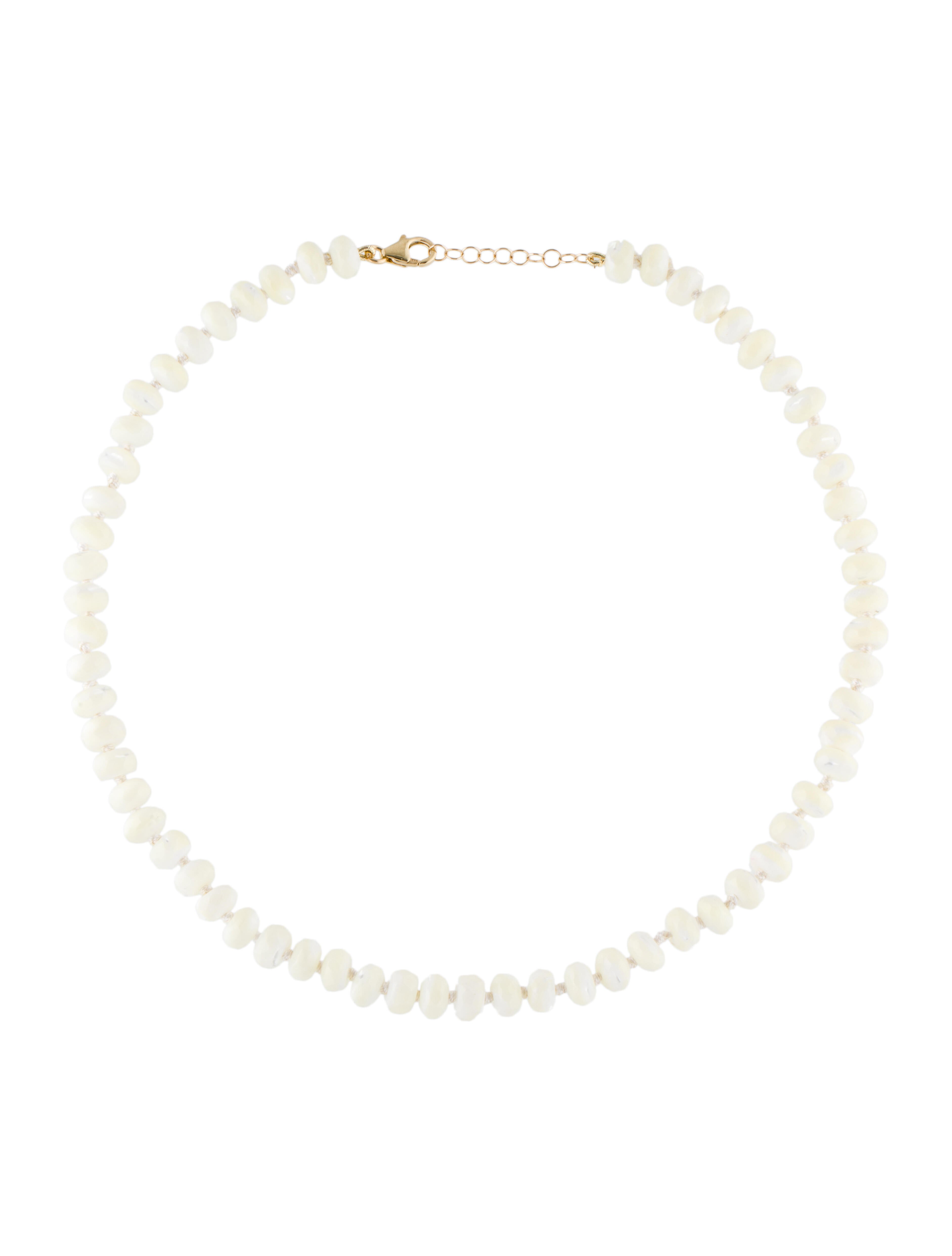 Necklace 14K Mother of Pearl Bead Necklace - 14K Yellow Gold Bead ...