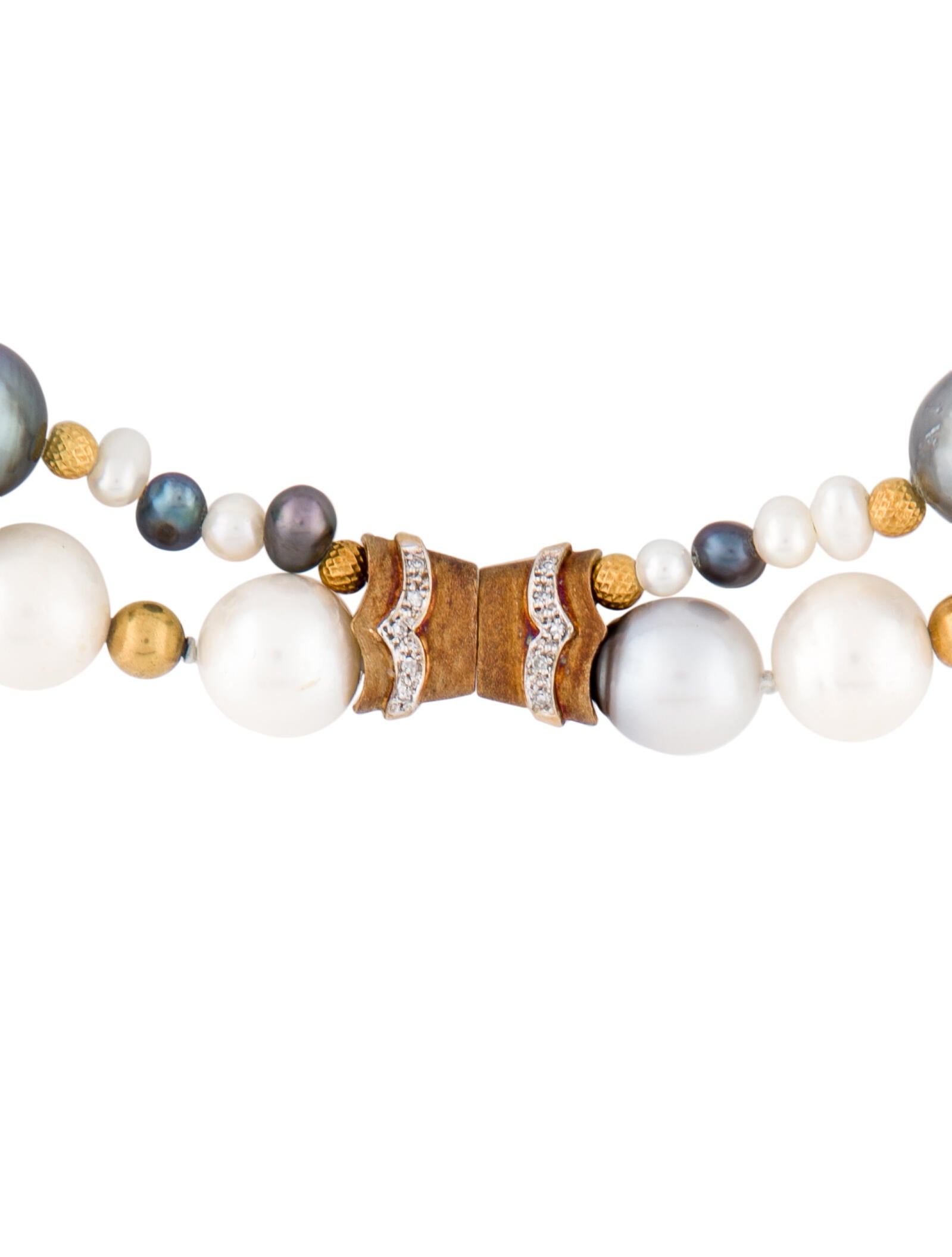 Necklace 14K Pearl & Diamond Double Strand Collar Necklace - 14K Yellow ...