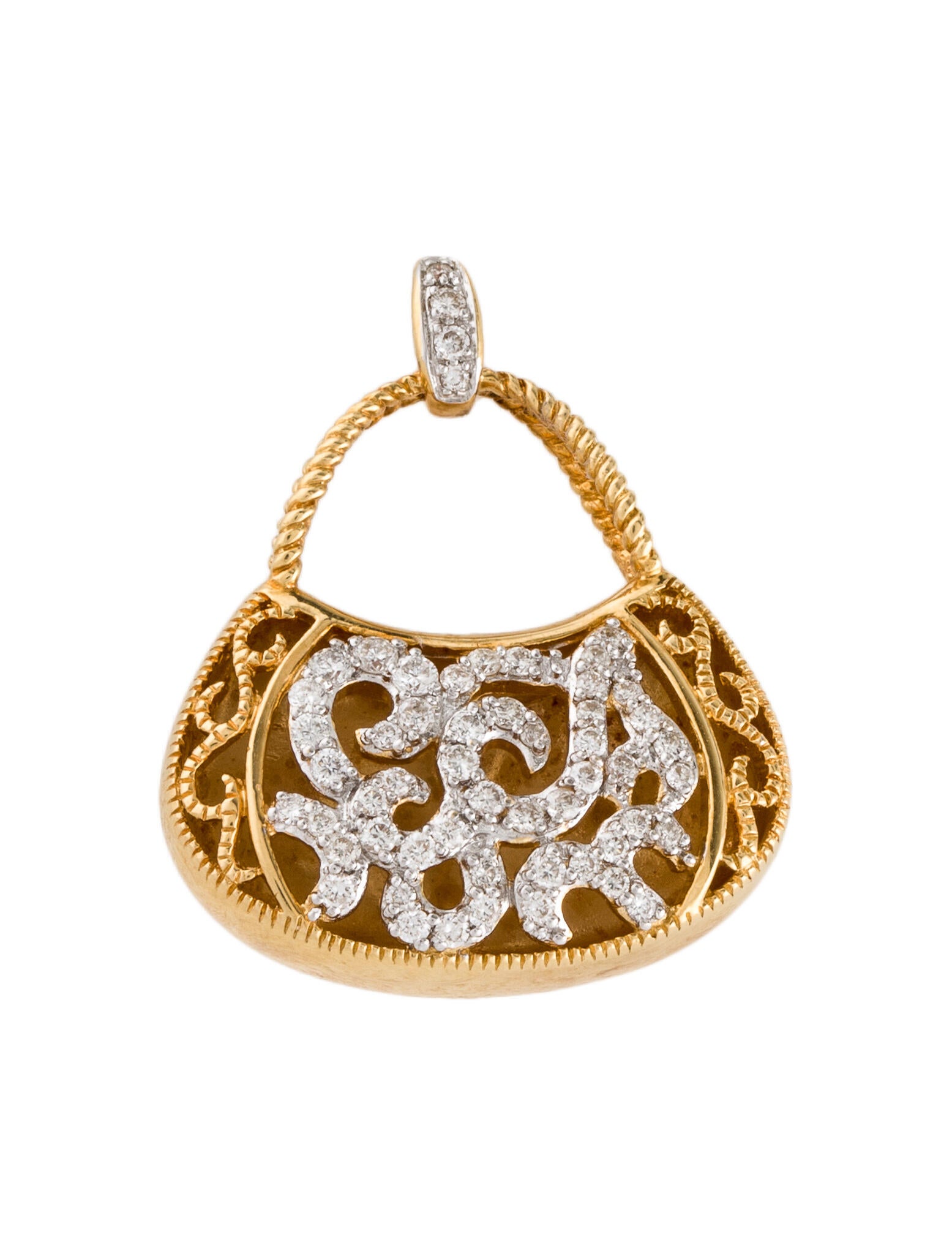 Necklace 18K Diamond Handbag Pendant - 18K Yellow Gold Pendant ...