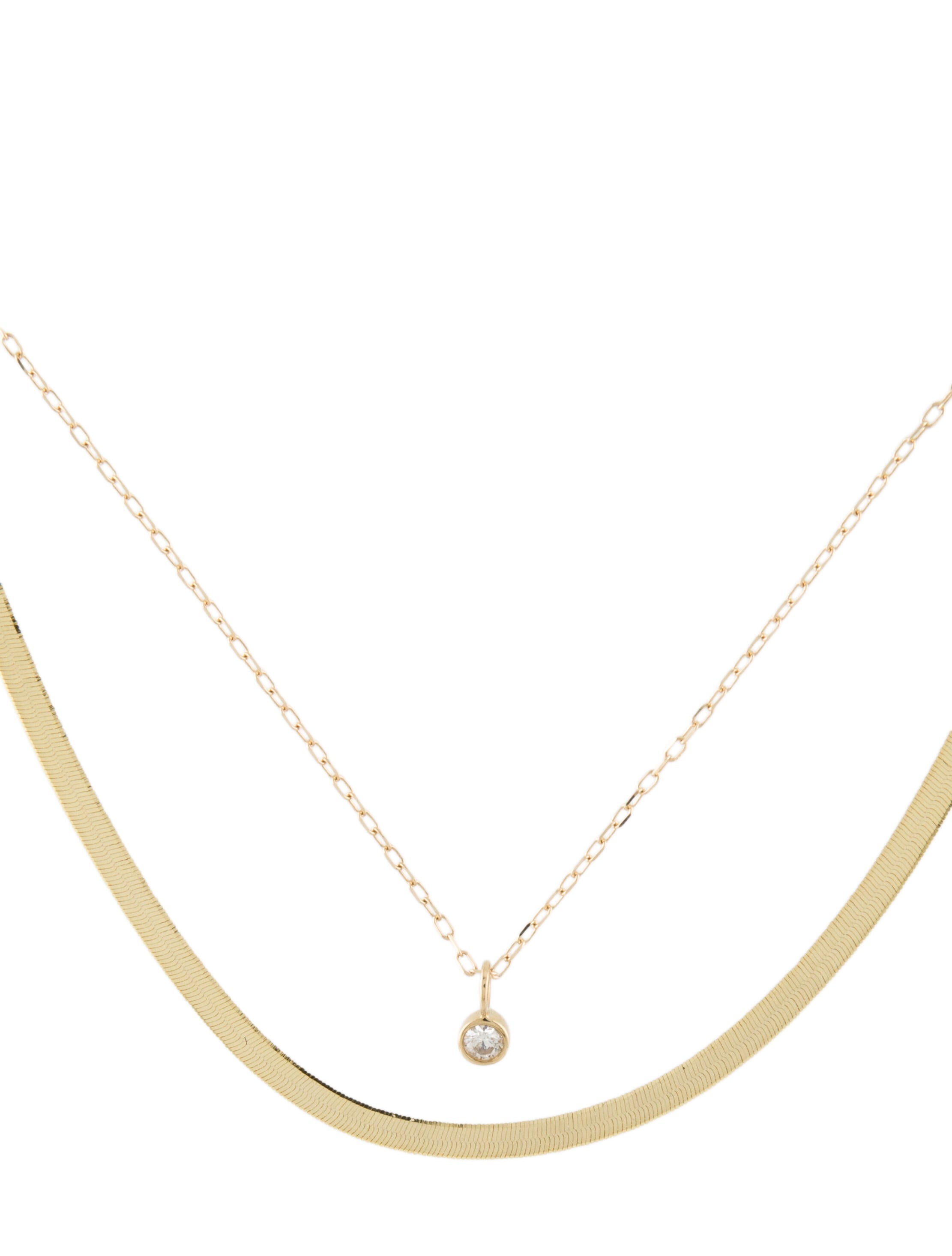 Necklace 14K Diamond Solitaire Double Strand - 14K Yellow Gold ...