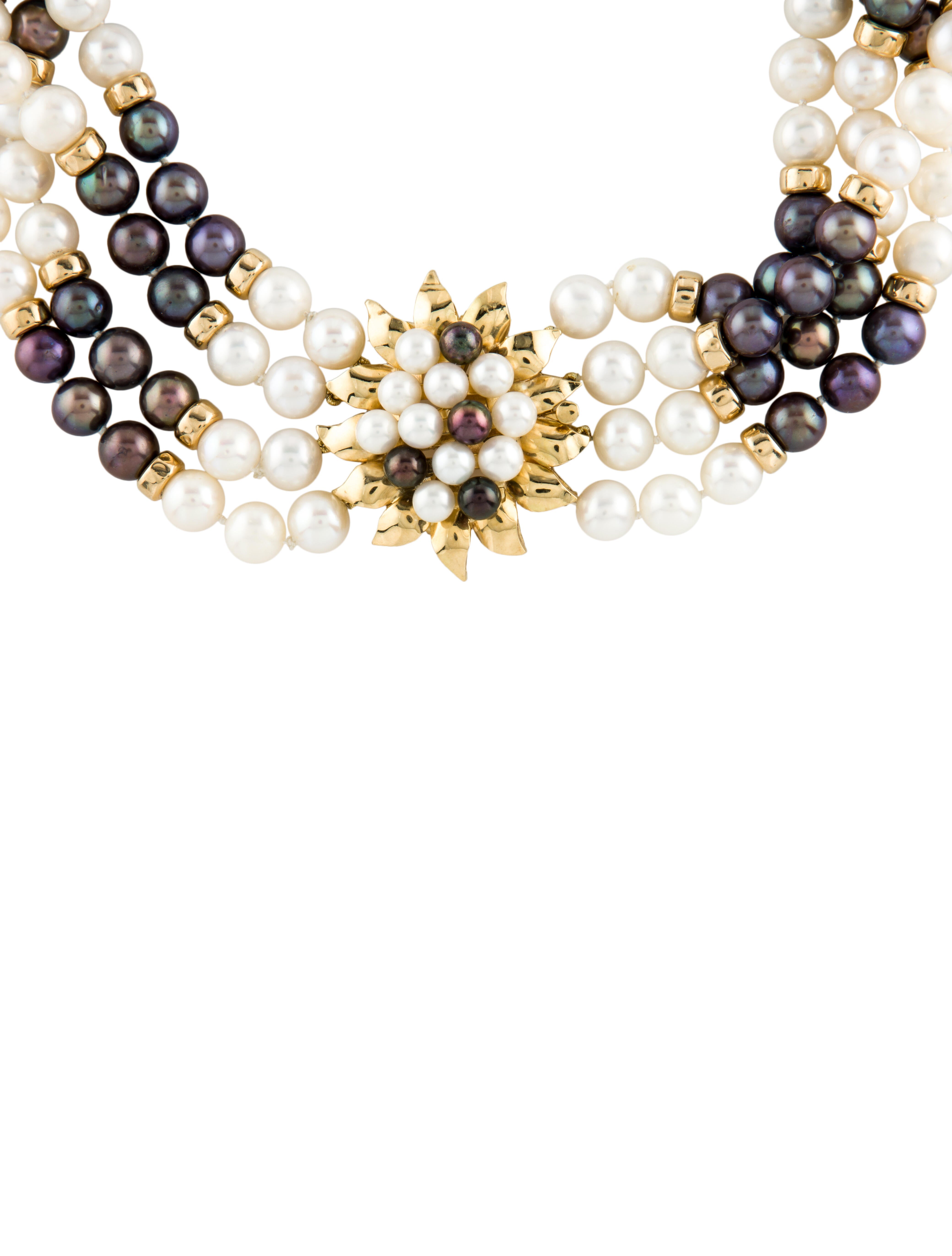 Necklace 16K Pearl & Dyed Pearl Multistrand Collar w/ 14K Convertible ...