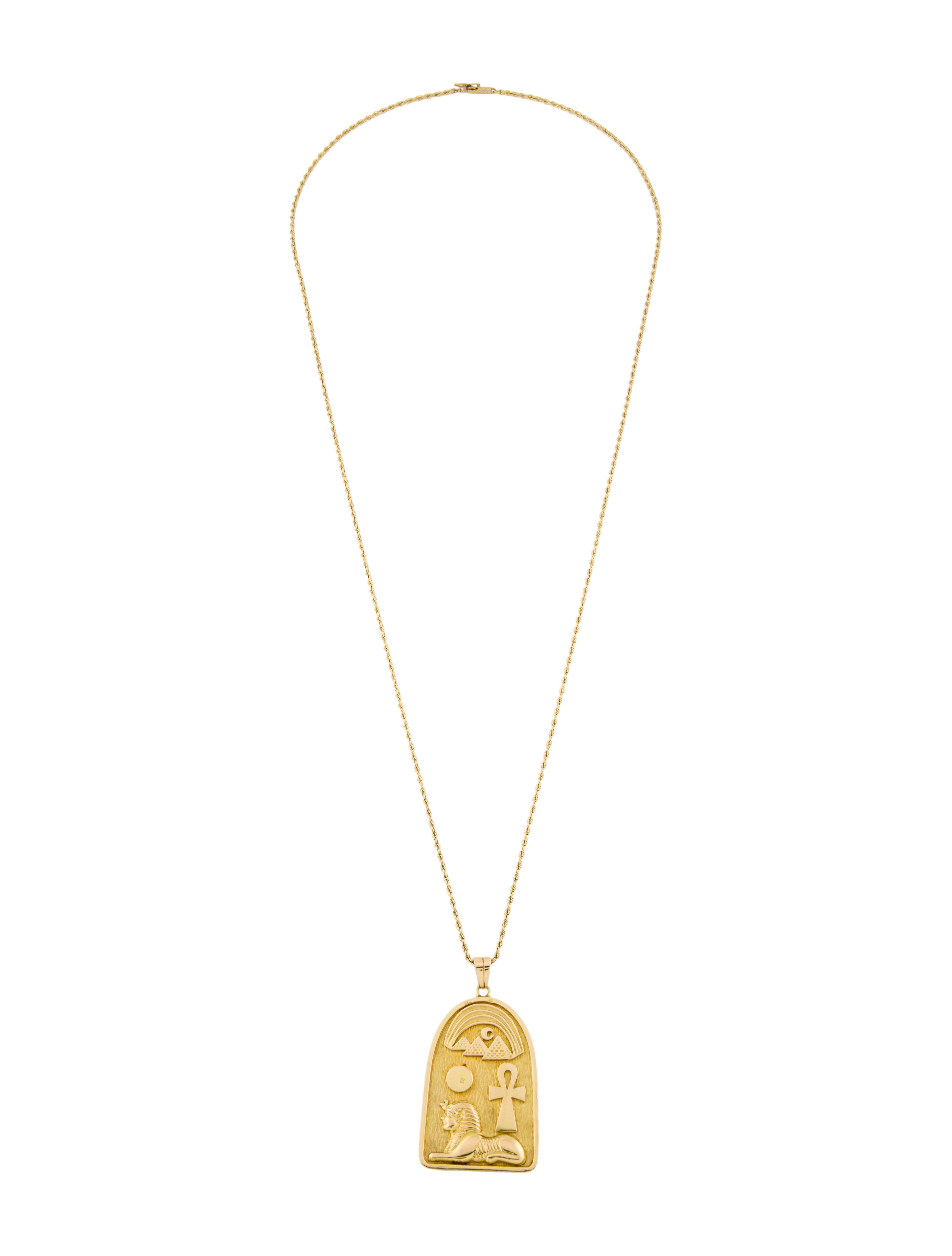 Necklace 18K Egyptian Pendant w/ 14K Chain Necklace - 14K Yellow Gold ...