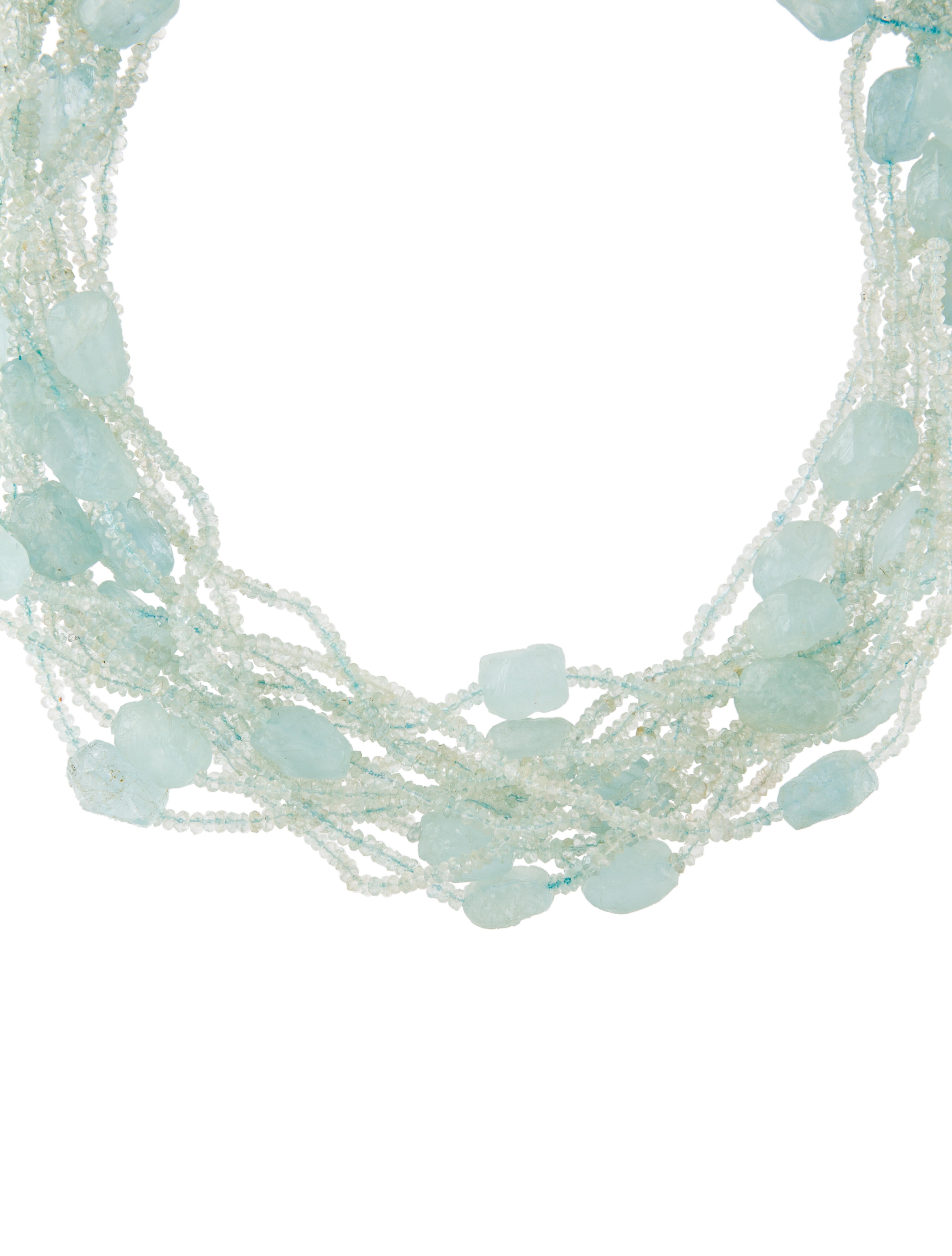 Necklace 18K Aquamarine Multistrand Bead Necklace - 18K Yellow Gold ...