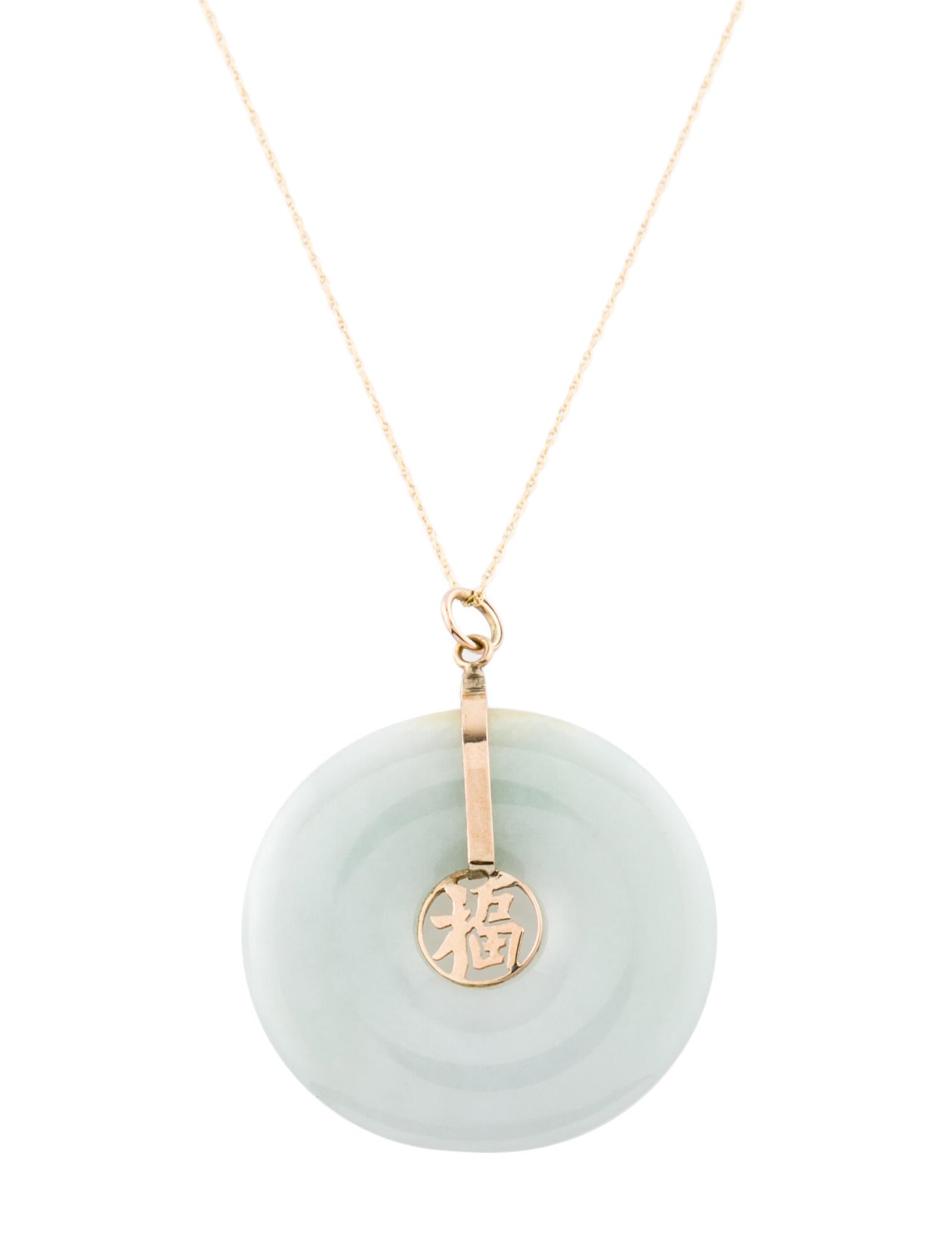 Necklace 14K Jadeite Good Luck Pendant Necklace - 14K Yellow Gold ...