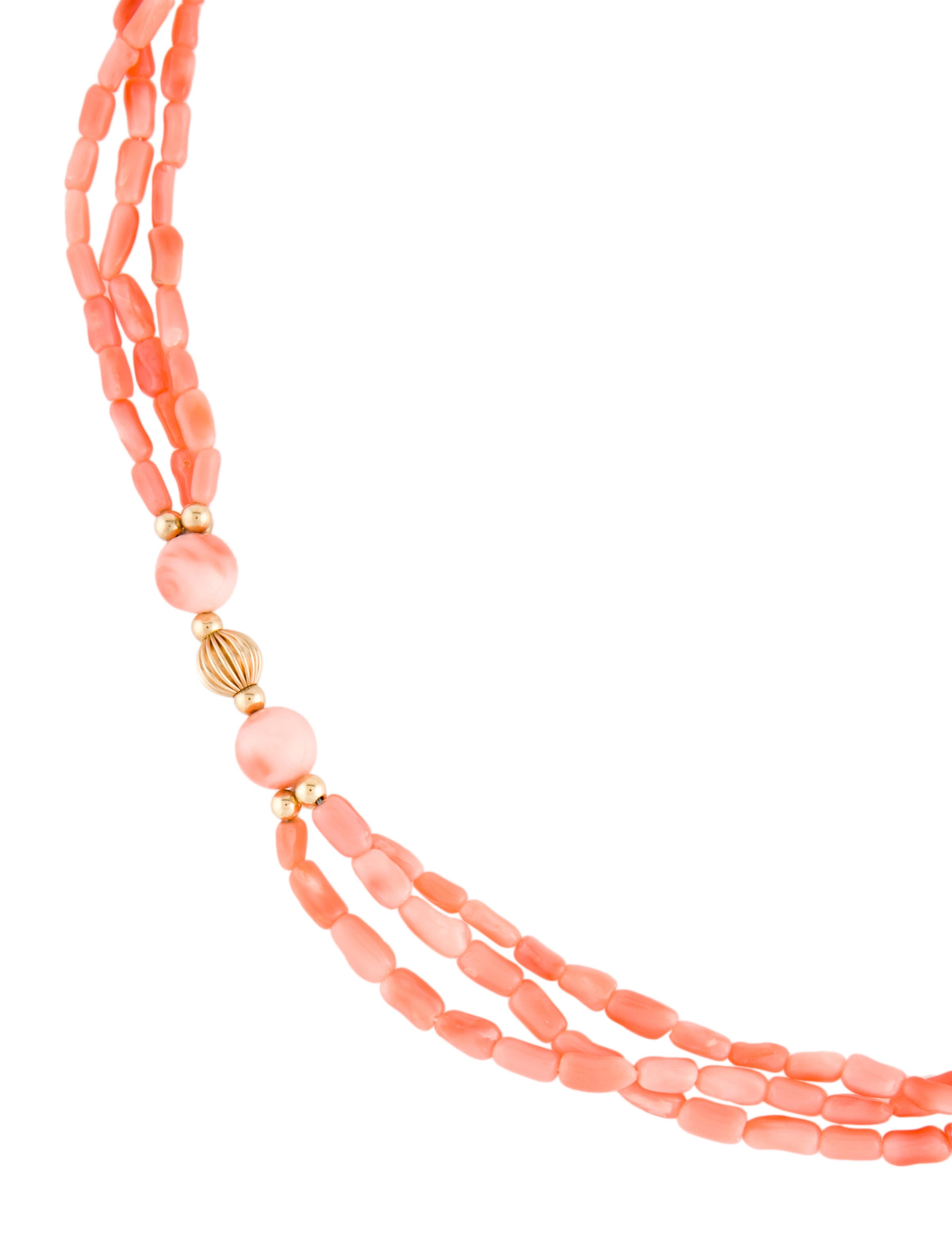 Necklace 14K Dyed Coral Bead Necklace - Pink, 14K Yellow Gold Bead ...