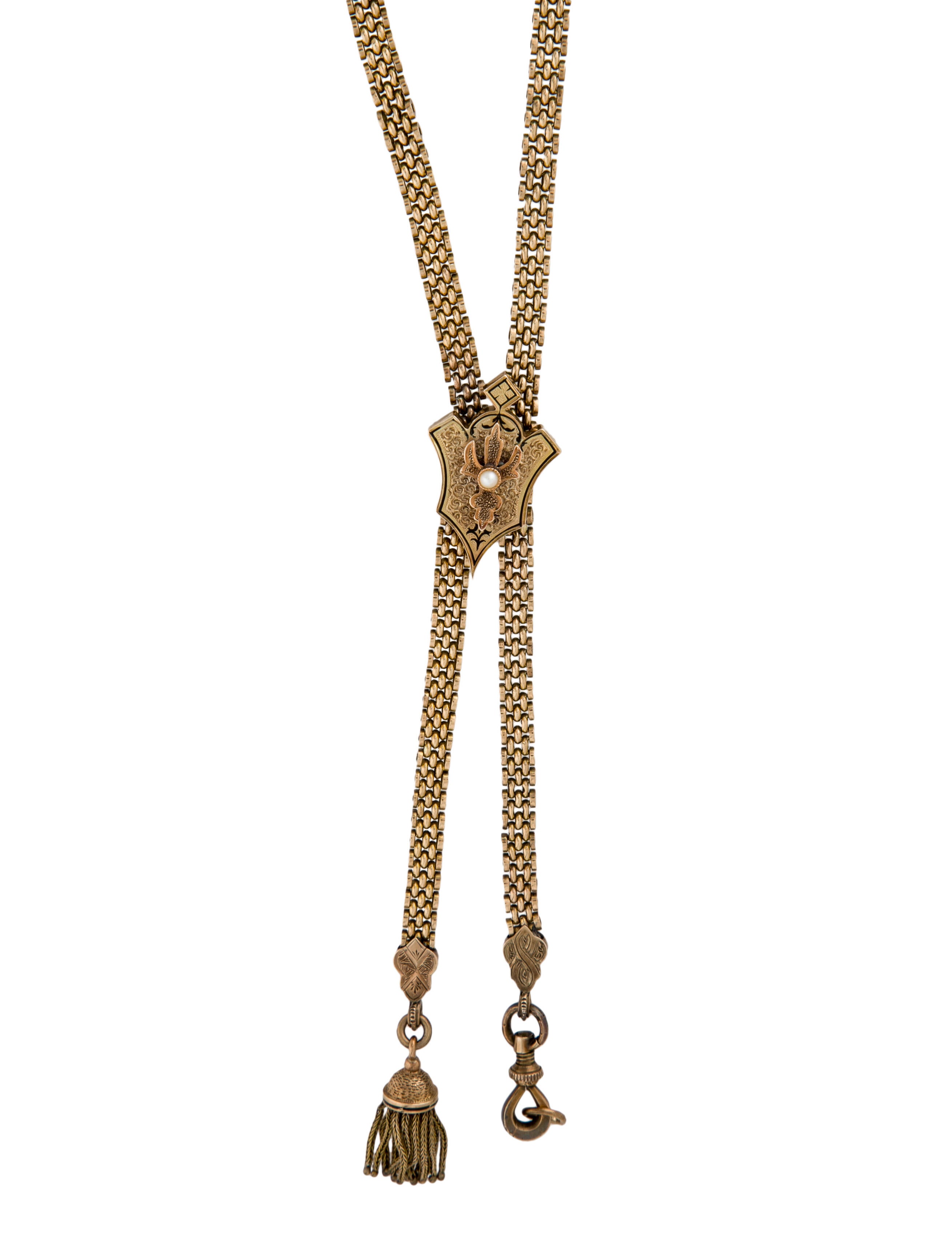 Necklace Antique 10K Pearl Slide Chain Necklace - Gold-Tone Metal Bolo ...