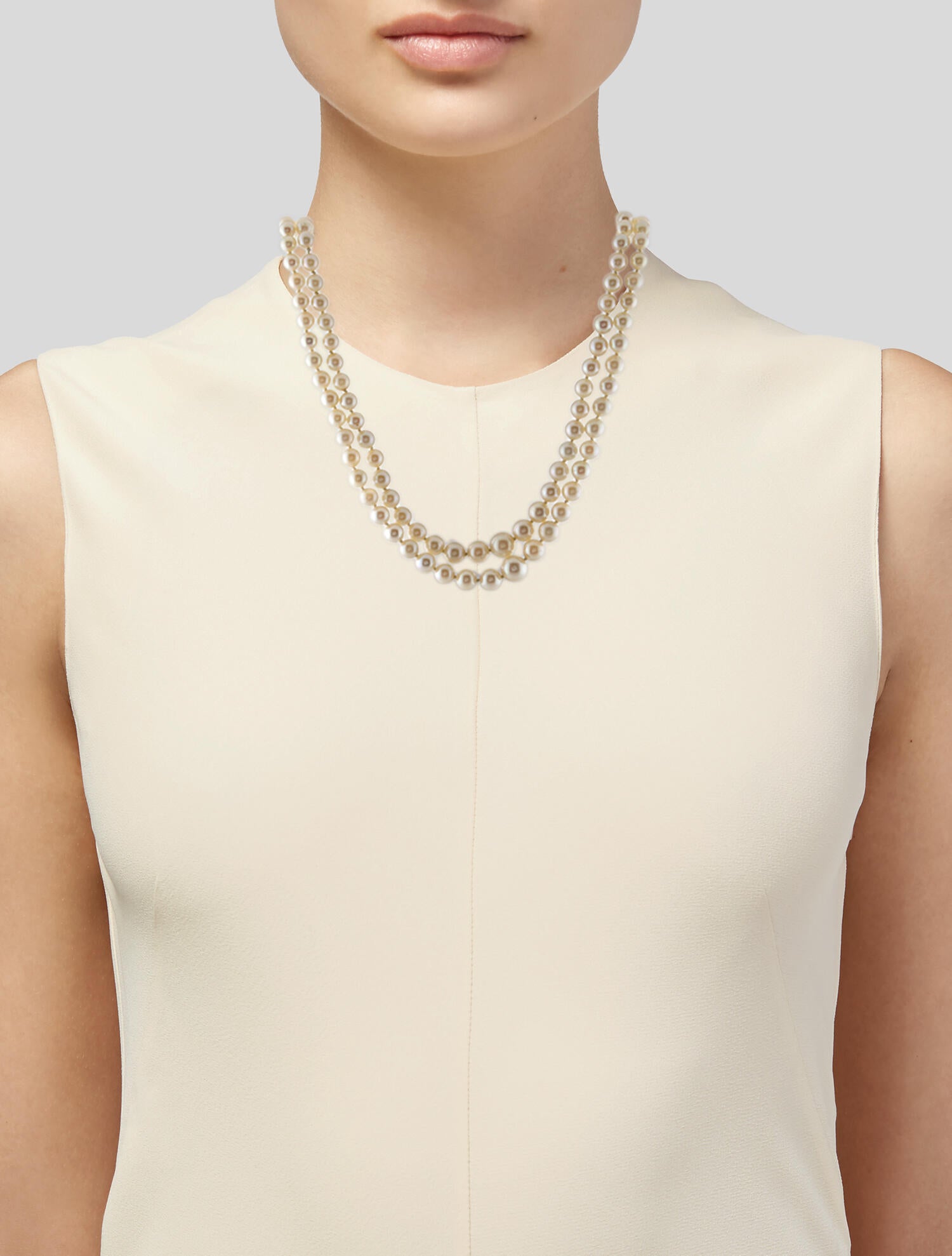 Necklace 14K Multistrand Pearl Necklace - 14K White Gold Bead Strand ...