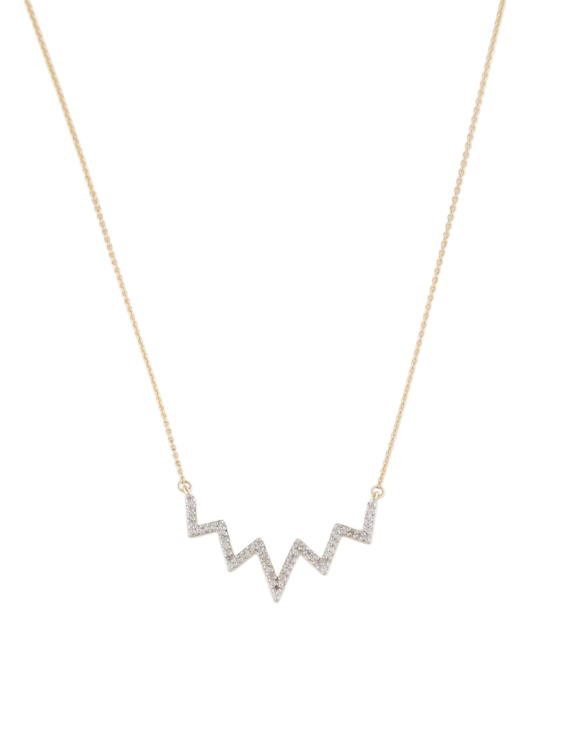 Necklace 14K Diamond Zig Zag Pendant Necklace - 14K Yellow Gold Pendant ...