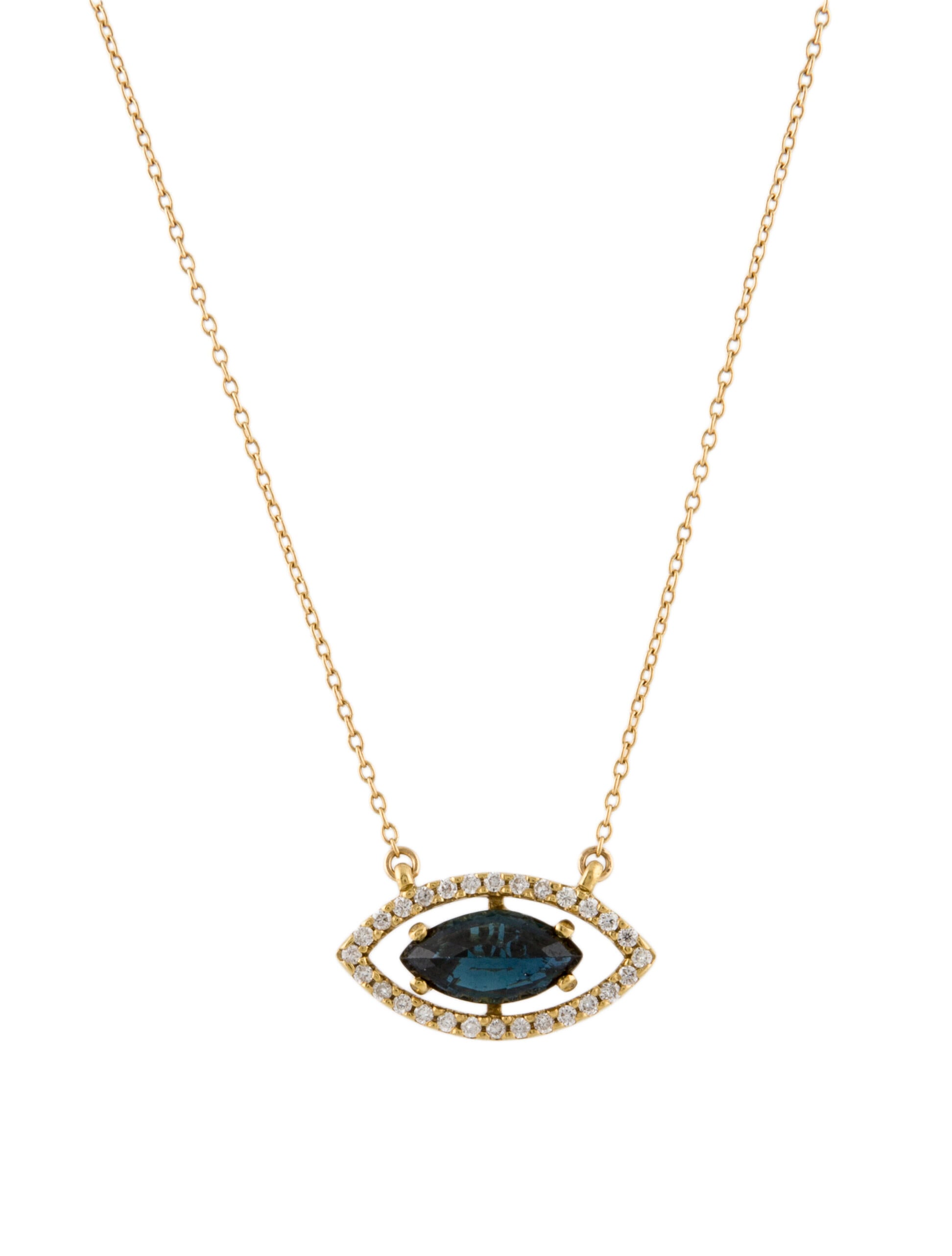 Necklace 18K Sapphire & Diamond Evil Eye Pendant Necklace - 18K Yellow ...