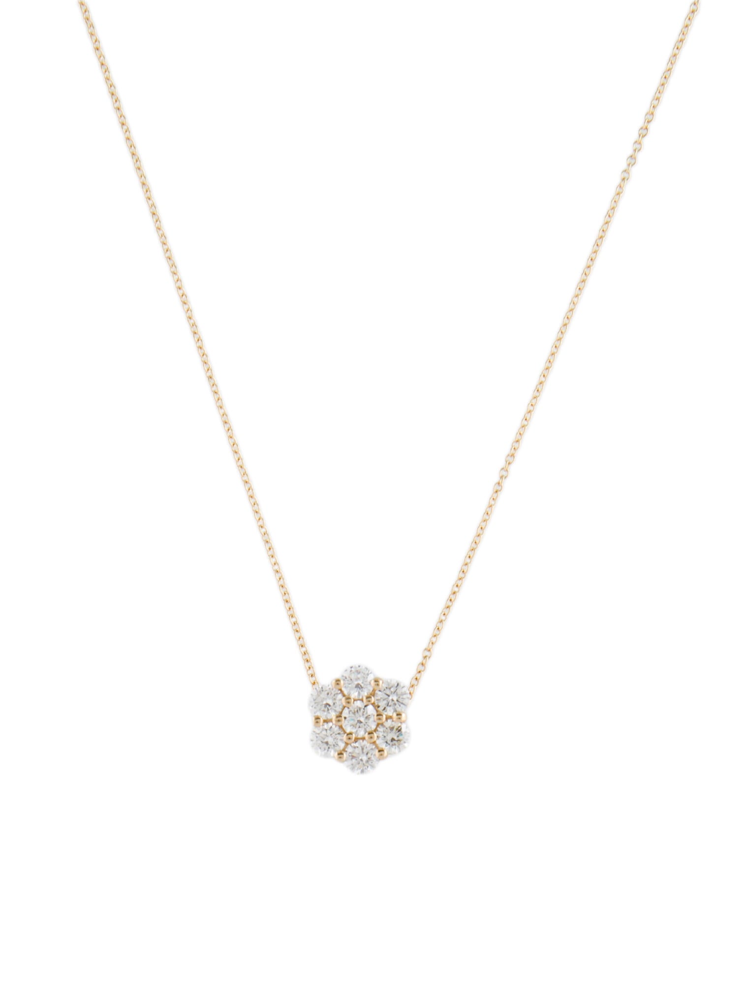 Necklace 14K 1.05ct Diamond Flower Cluster Pendant Necklace - 14K ...