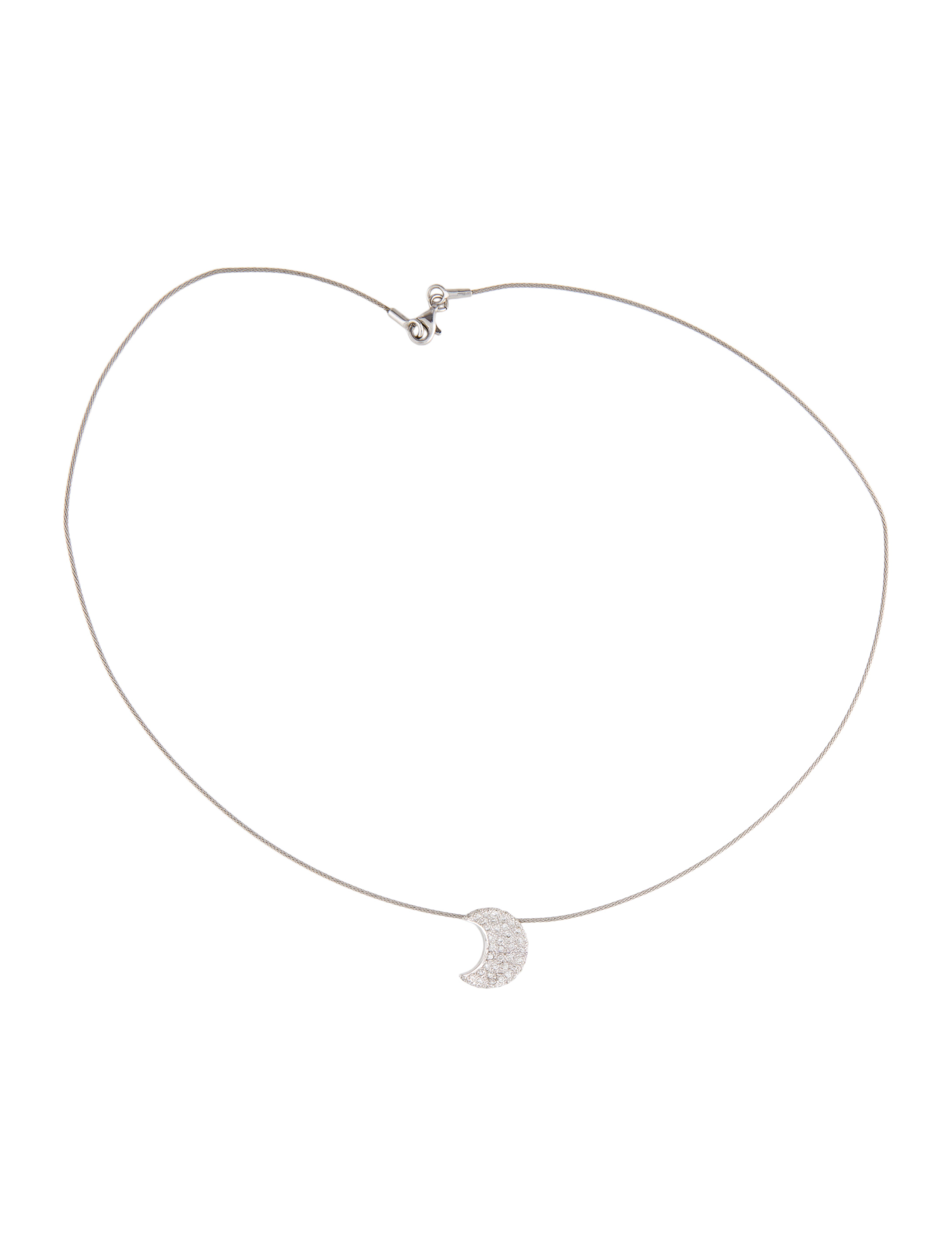 Necklace 18K Diamond Moon Pendant Necklace - Rhodium-Plated 18K White ...