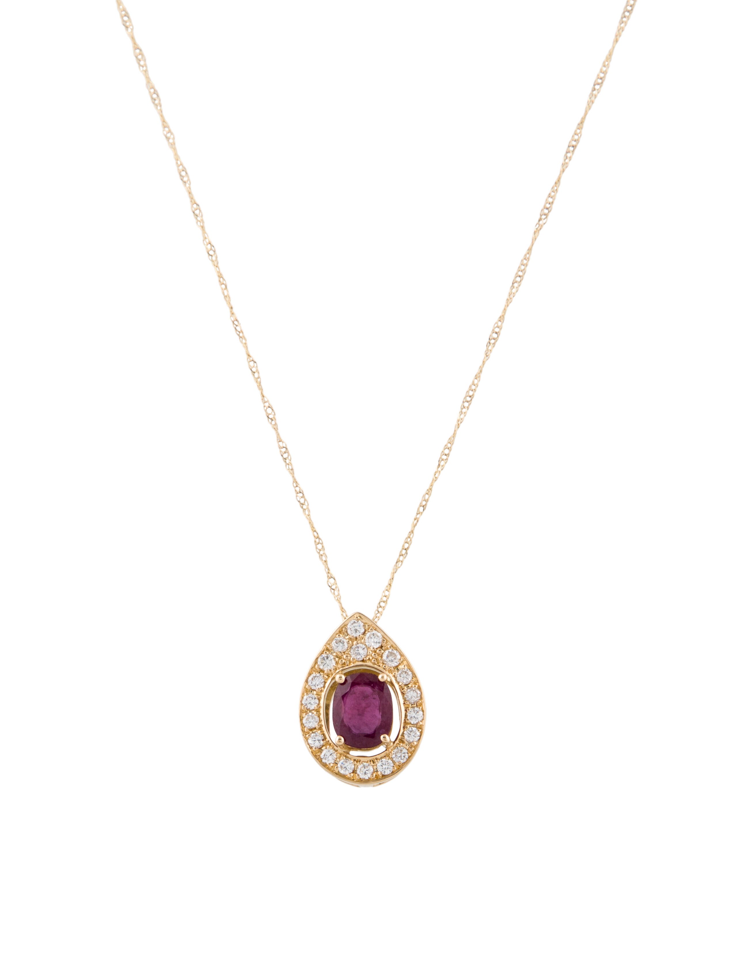 Necklace 18K Ruby & Diamond Pendant Necklace - 18K Yellow Gold Pendant ...