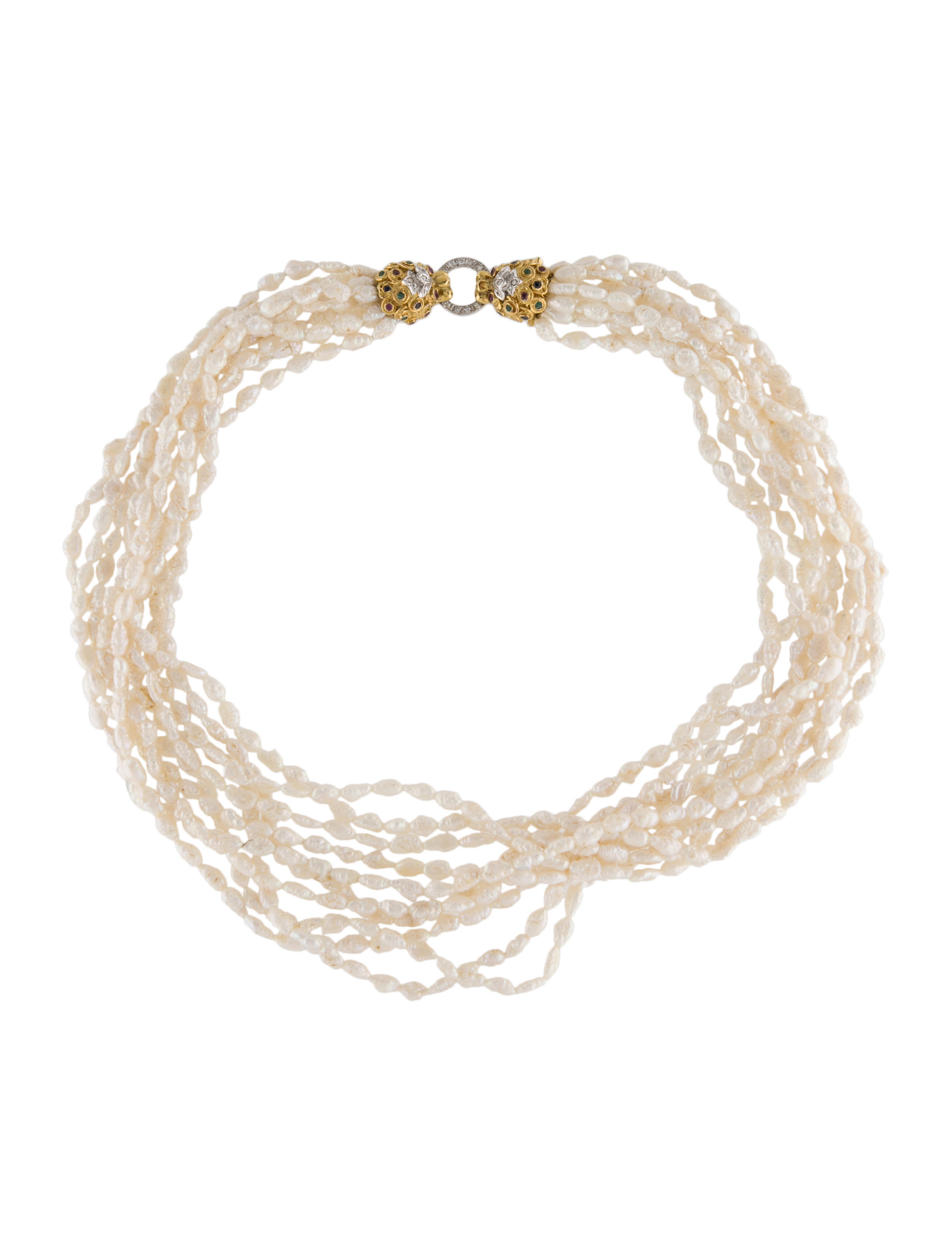 Chanel Faux Pearl & Strass Multistrand Necklace - Palladium-Plated ...