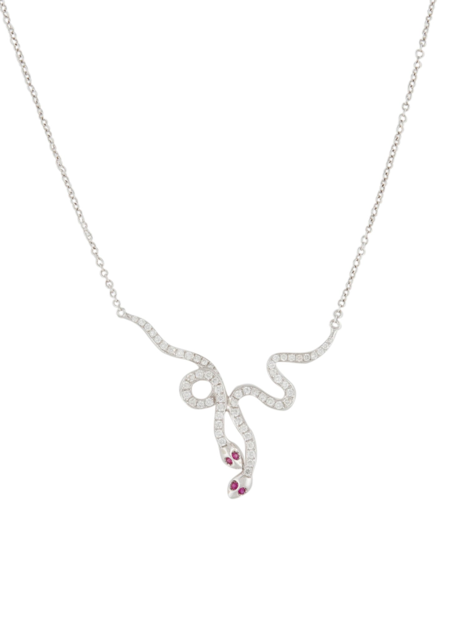 Necklace 18K Diamond & Ruby Intertwined Snakes Necklace - 18K White ...