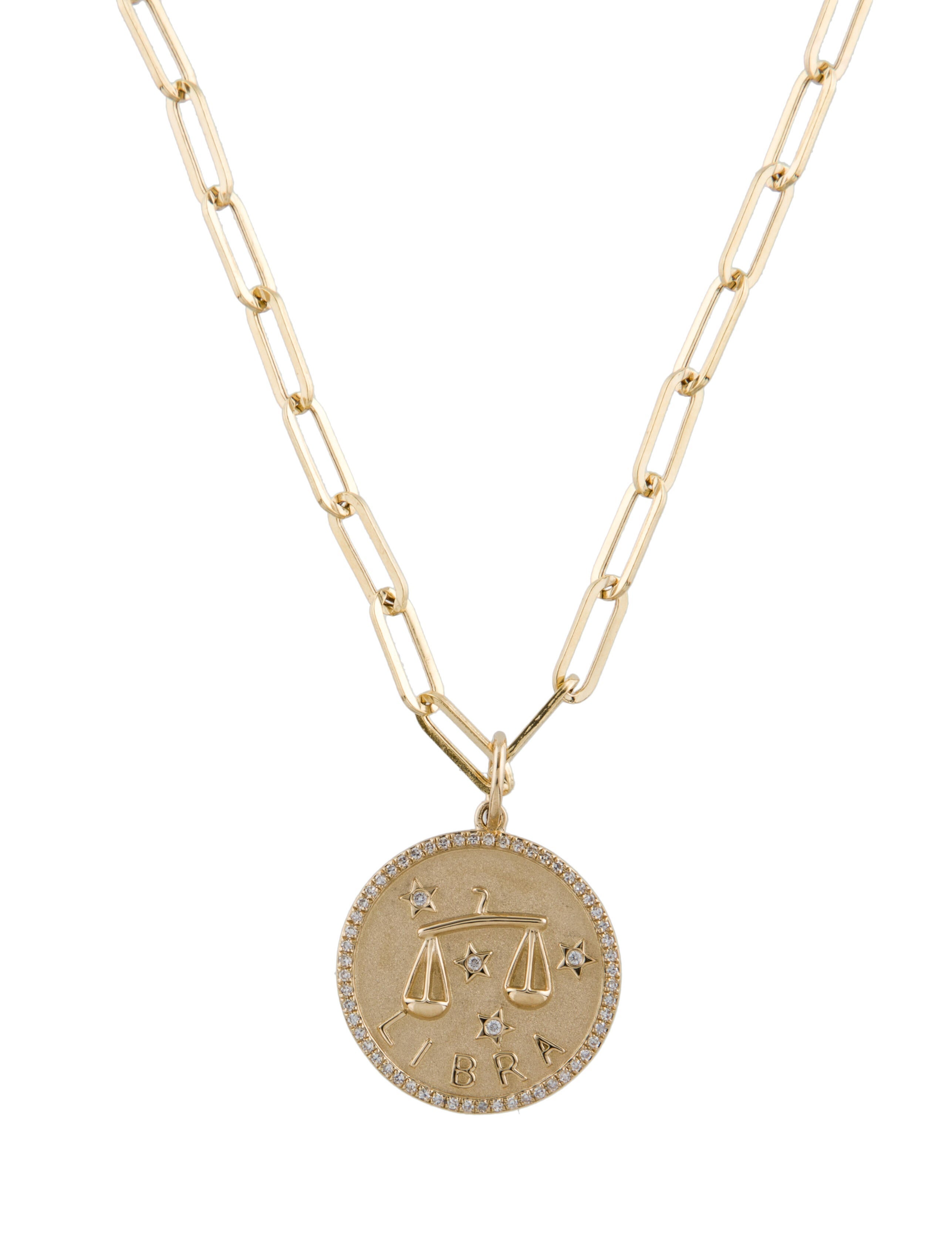 Necklace 14K Diamond Zodiac 'LIBRA' Pendant Necklace - 14K Yellow Gold ...