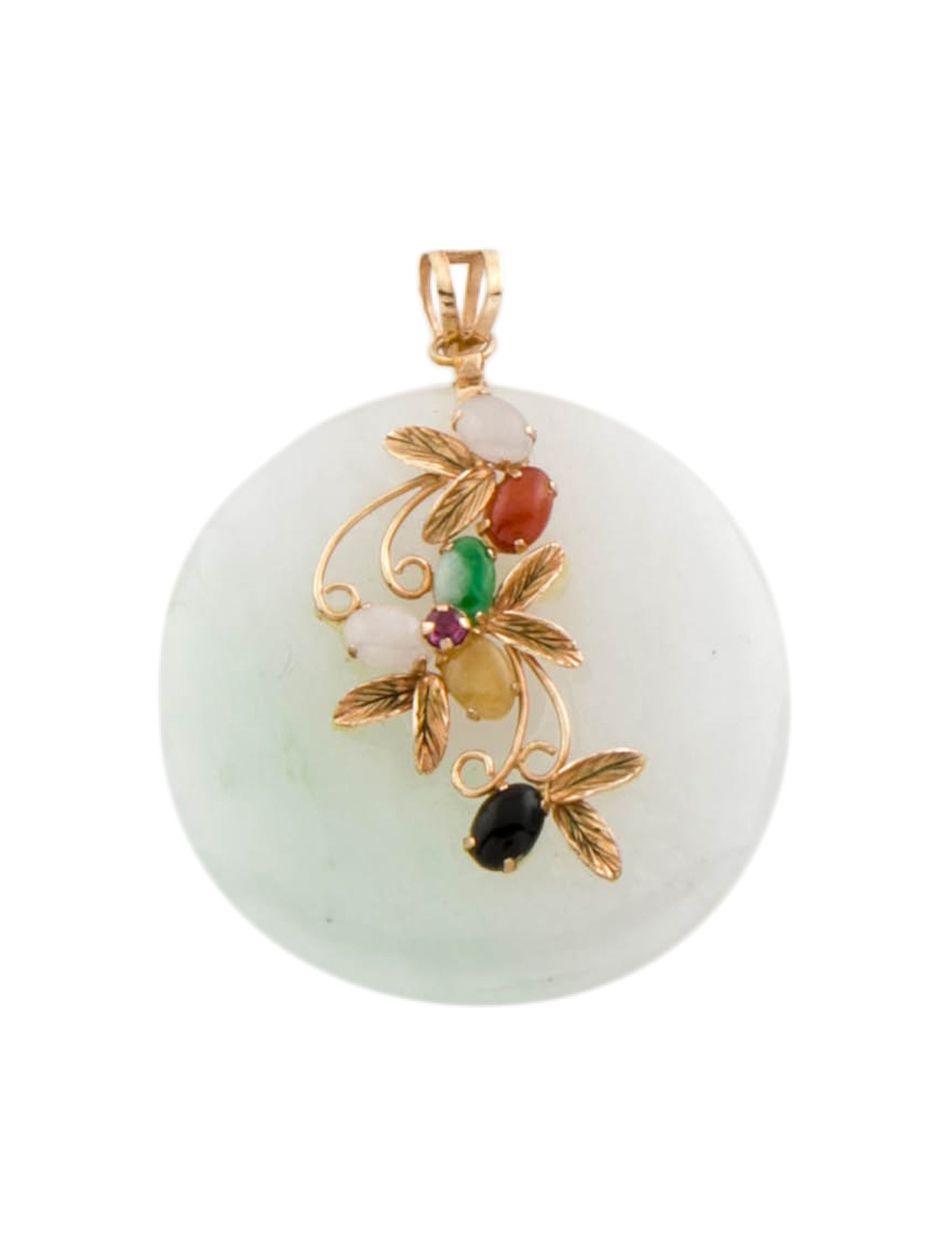 Necklace 14K Jadeite, Dyed Jadeite & Ruby Pendant - 14K Yellow Gold ...