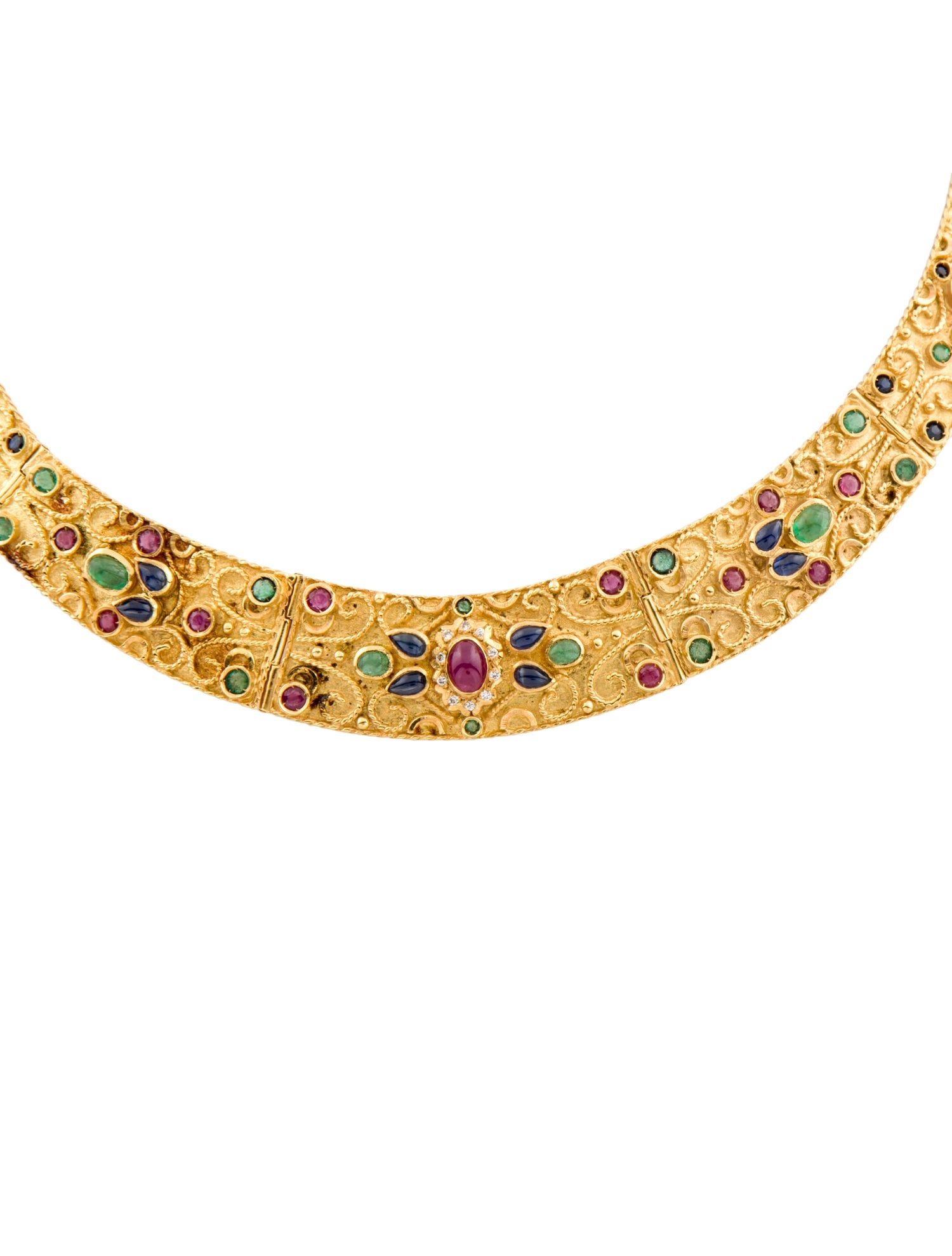 Necklace 18K Multistone & Diamond Filigree Collar Necklace - Collar ...