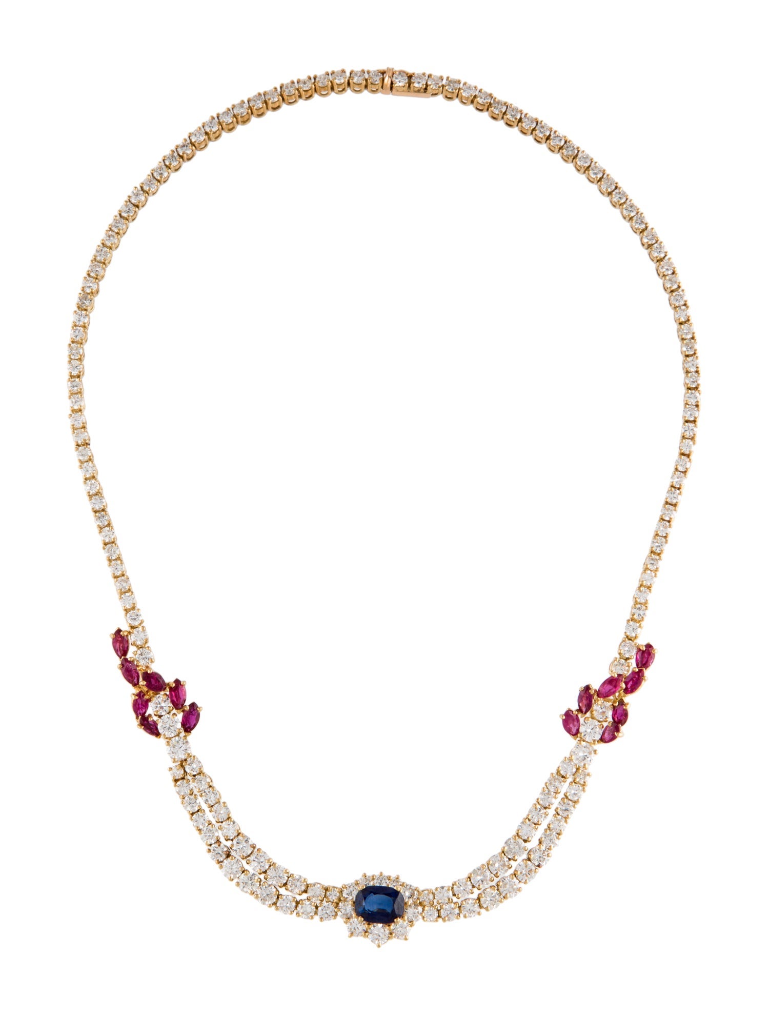 Necklace 18K Sapphire, Ruby & Diamond Collar Necklace - 18K Yellow Gold ...