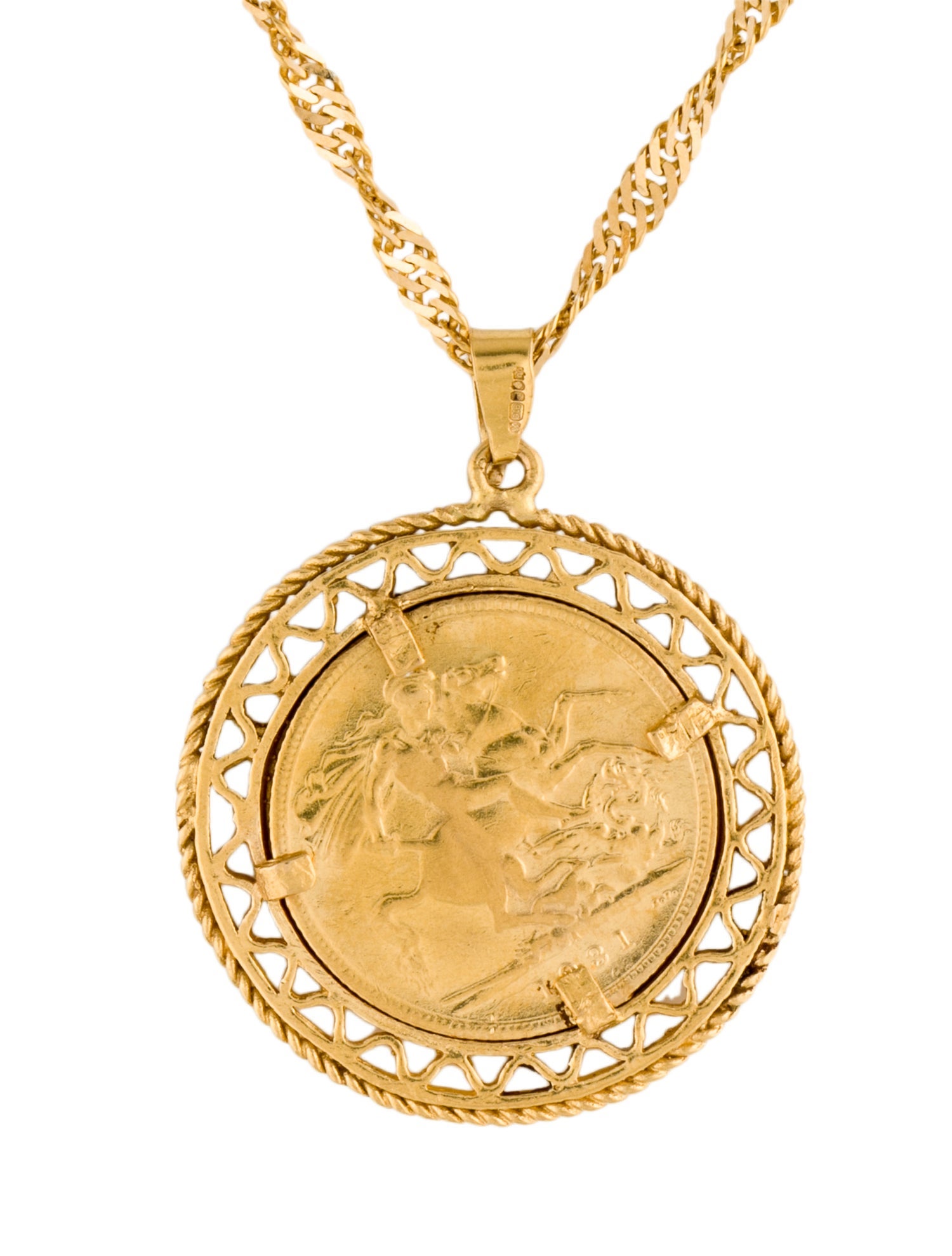 Necklace 22K Sovereign Coin Pendant Necklace - 22K Yellow Gold Pendant ...