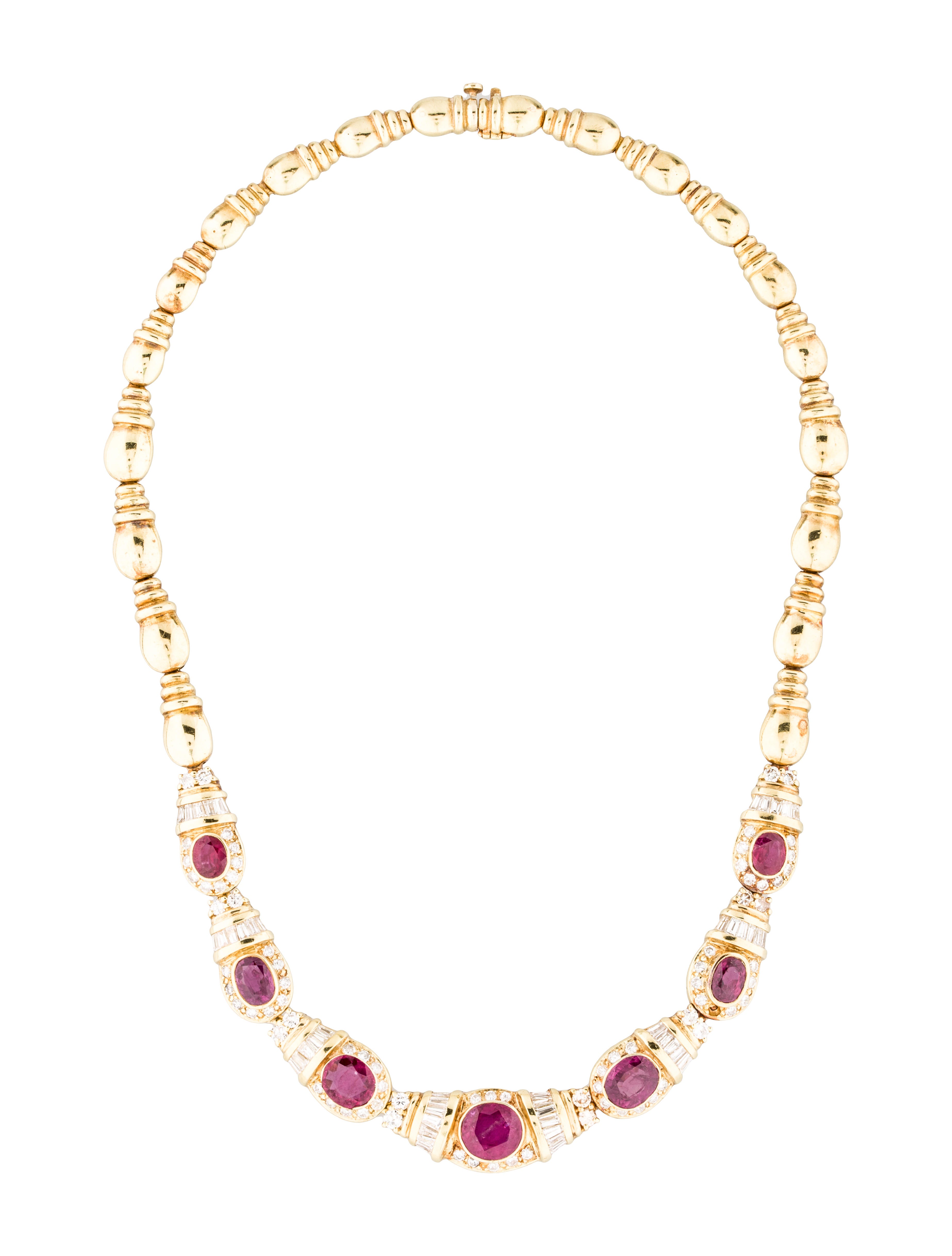 Necklace Ruby & Diamond Collar Necklace - Gold, 18K Yellow Gold Collar ...