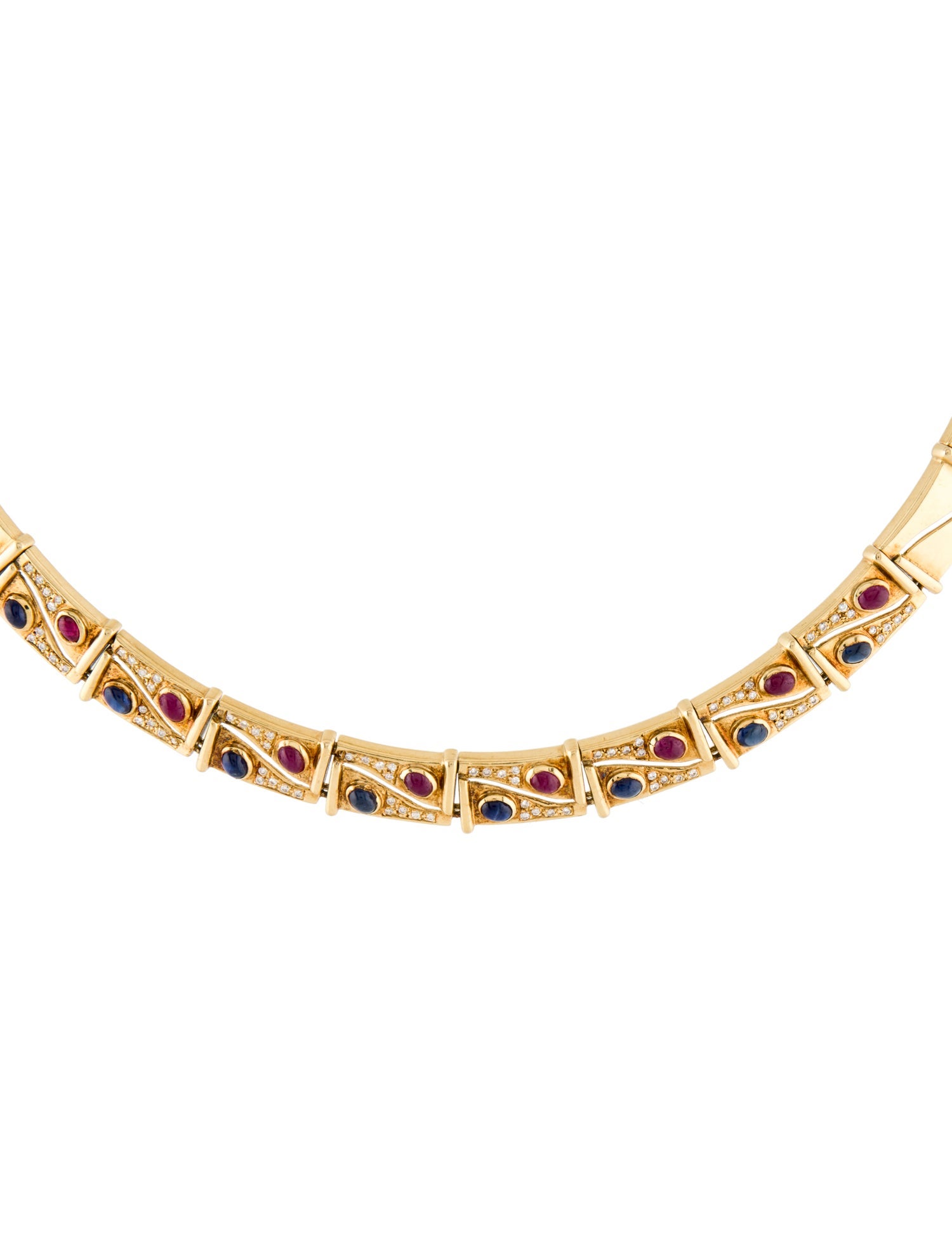 Necklace 18K Sapphire, Ruby and Diamond Collar Necklace - 18K Yellow ...