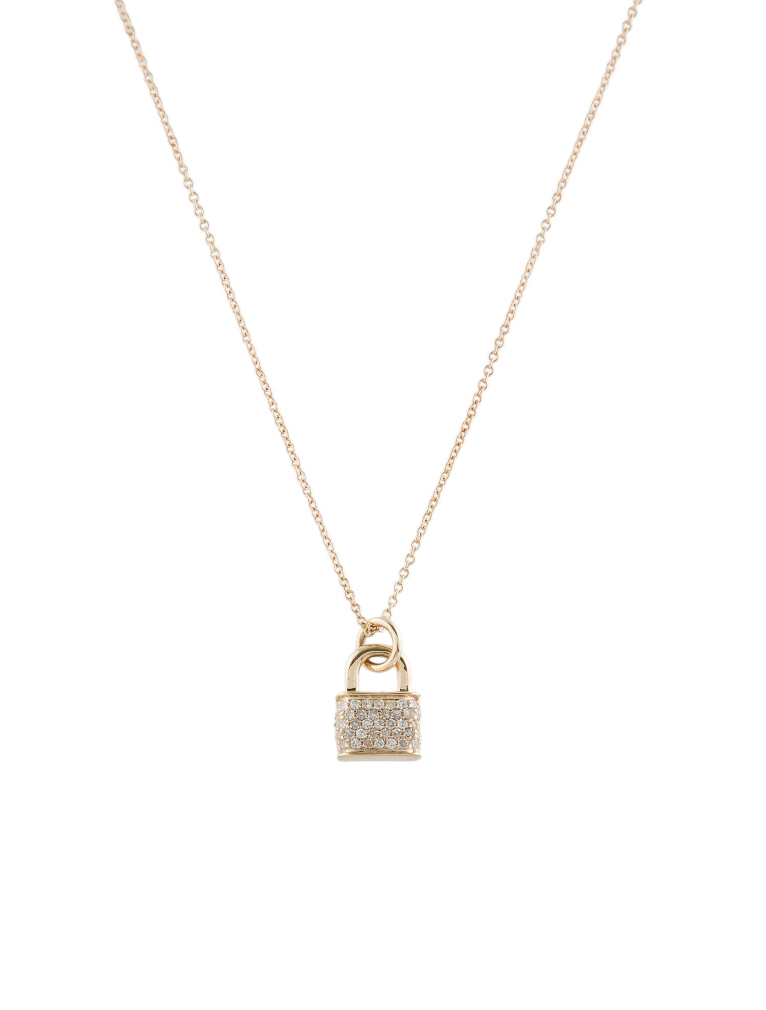 Necklace 14K Diamond Lock Pendant Necklace - 14K Yellow Gold Pendant ...