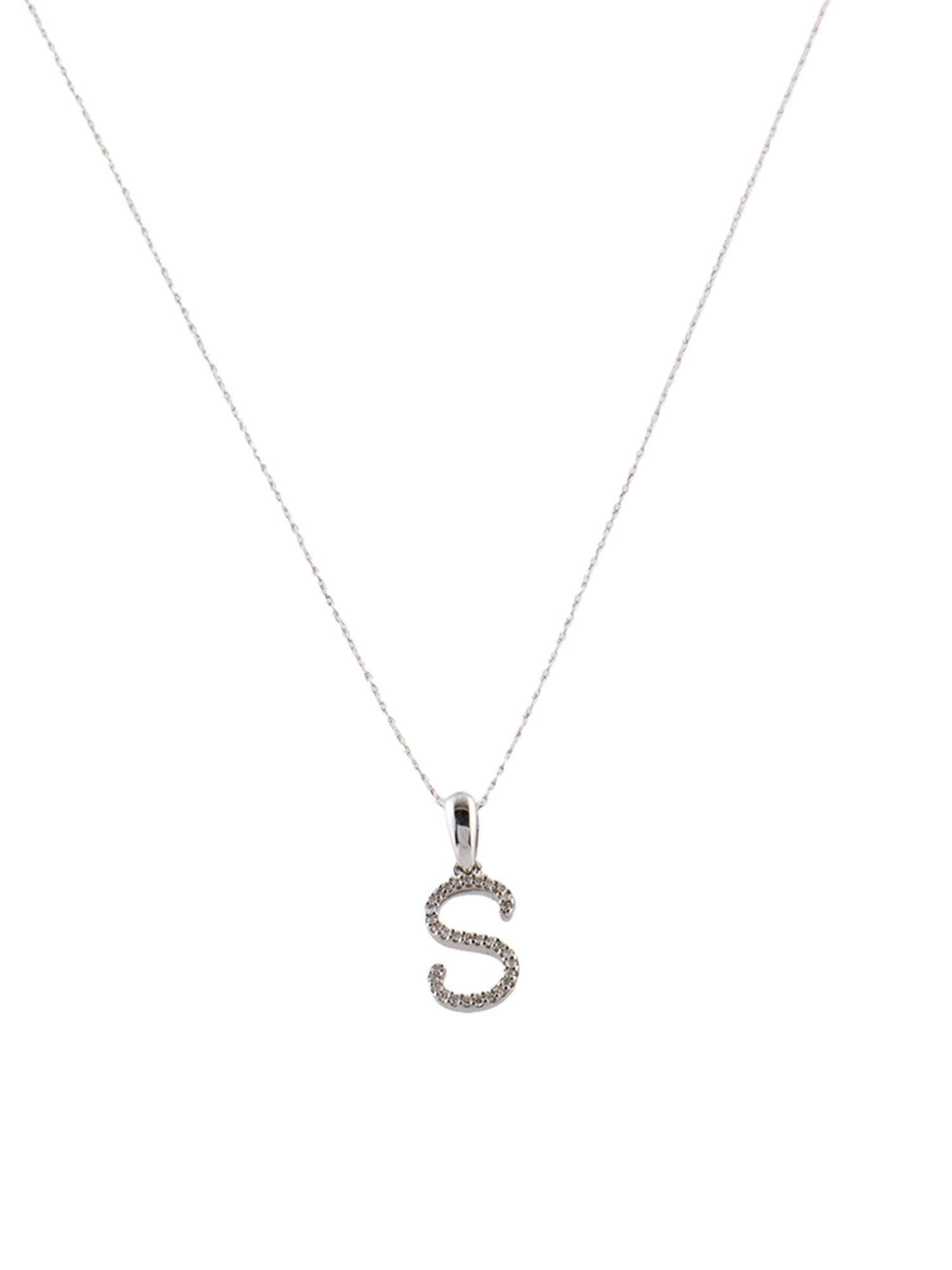 Necklace 14K Diamond Initial 'S' Pendant Necklace - Rhodium-Plated 14K ...