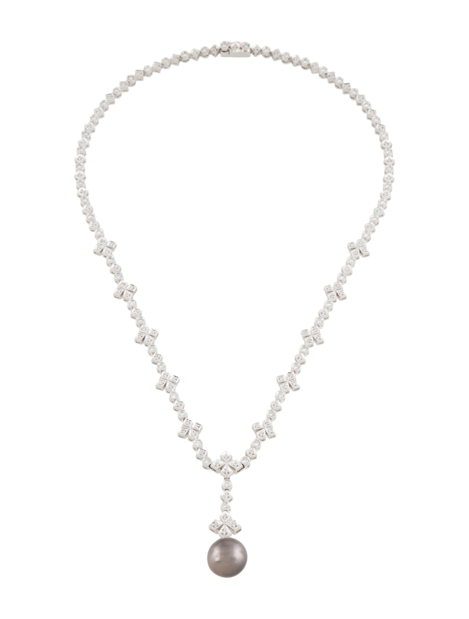 Necklace 18K Pearl & Diamond Lavalier Necklace - 18K White Gold ...