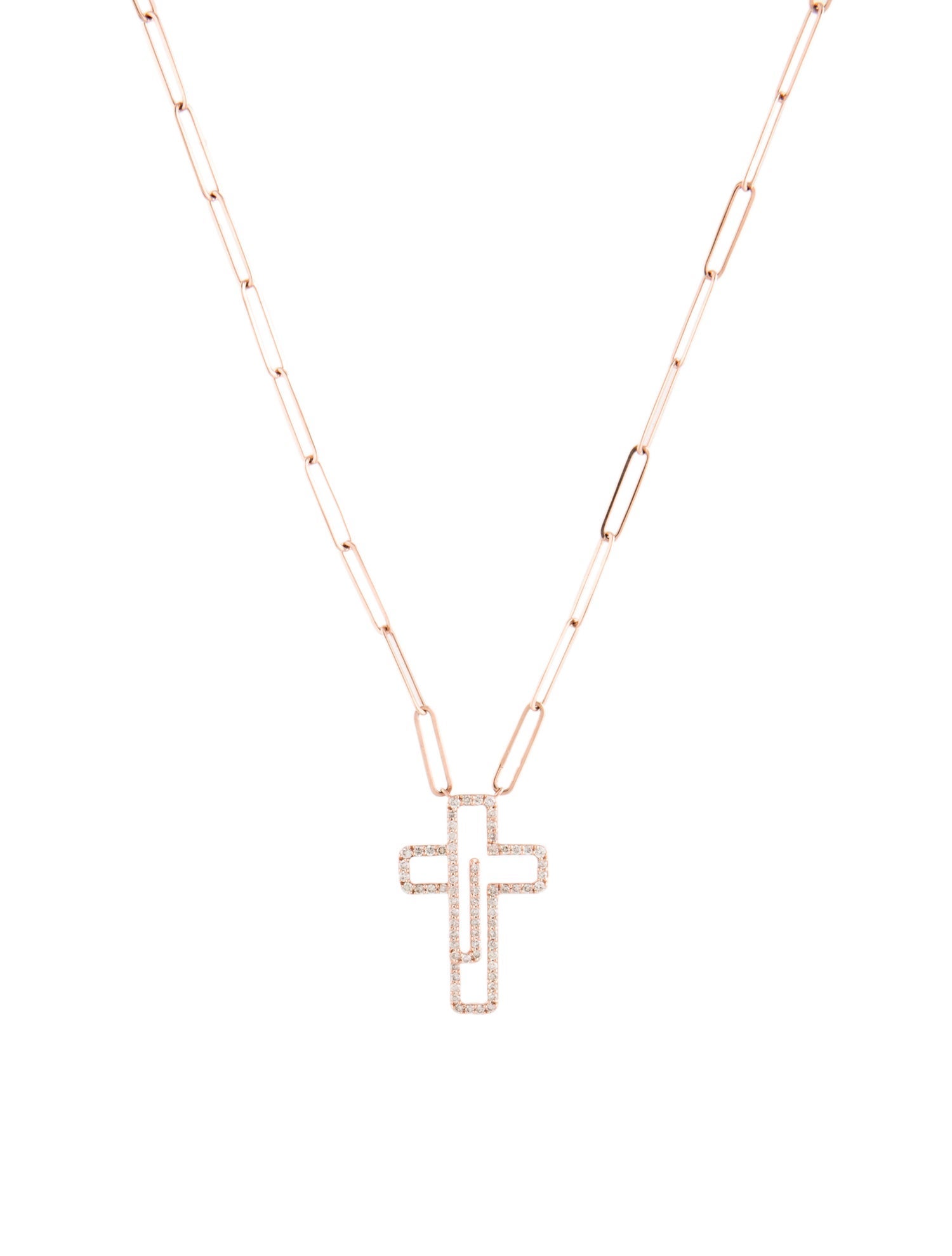 Necklace 14K Diamond Paperclip Cross Pendant Necklace - 14K Rose Gold ...