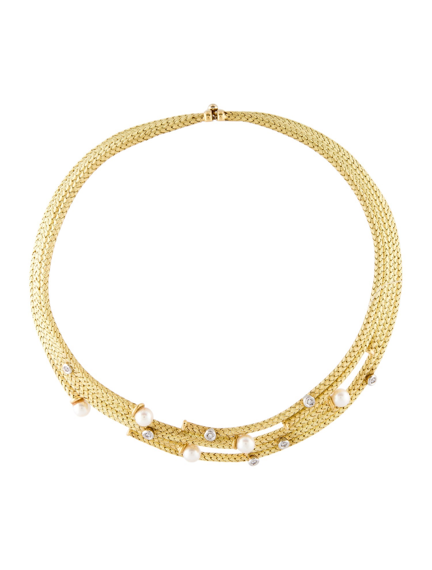 Necklace 18K Pearl & Diamond Collar Necklace - 18K Yellow Gold Collar ...