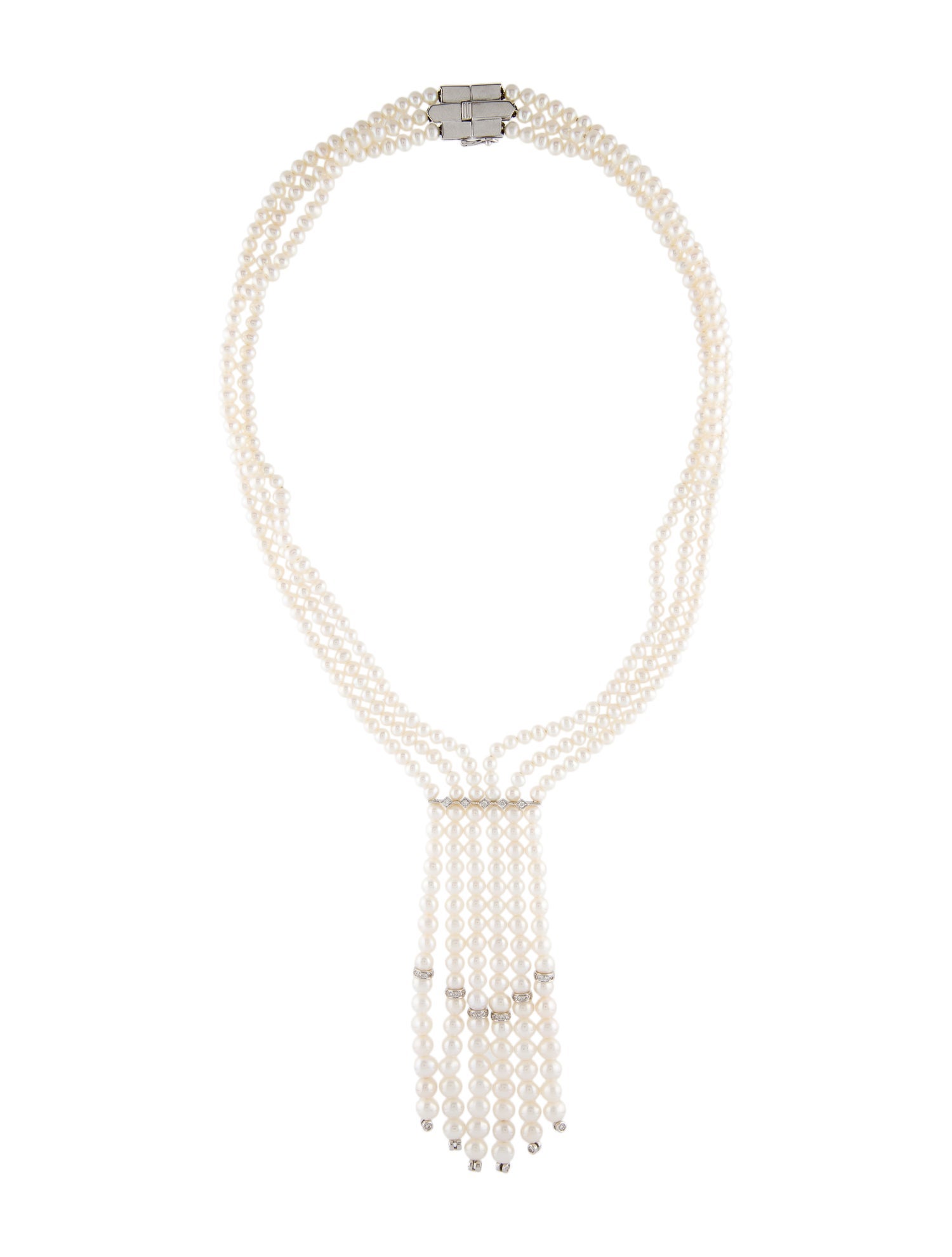 Necklace 18K Pearl & Diamond Lavalier Necklace - 18K White Gold ...