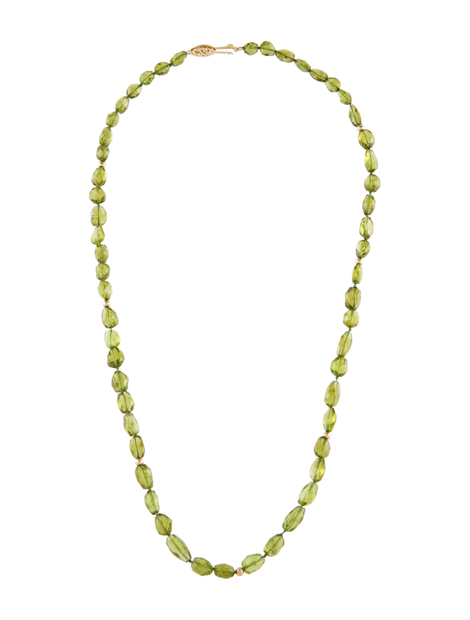 Necklace 14K Peridot Bead Necklace - 14K Yellow Gold Bead Strand ...