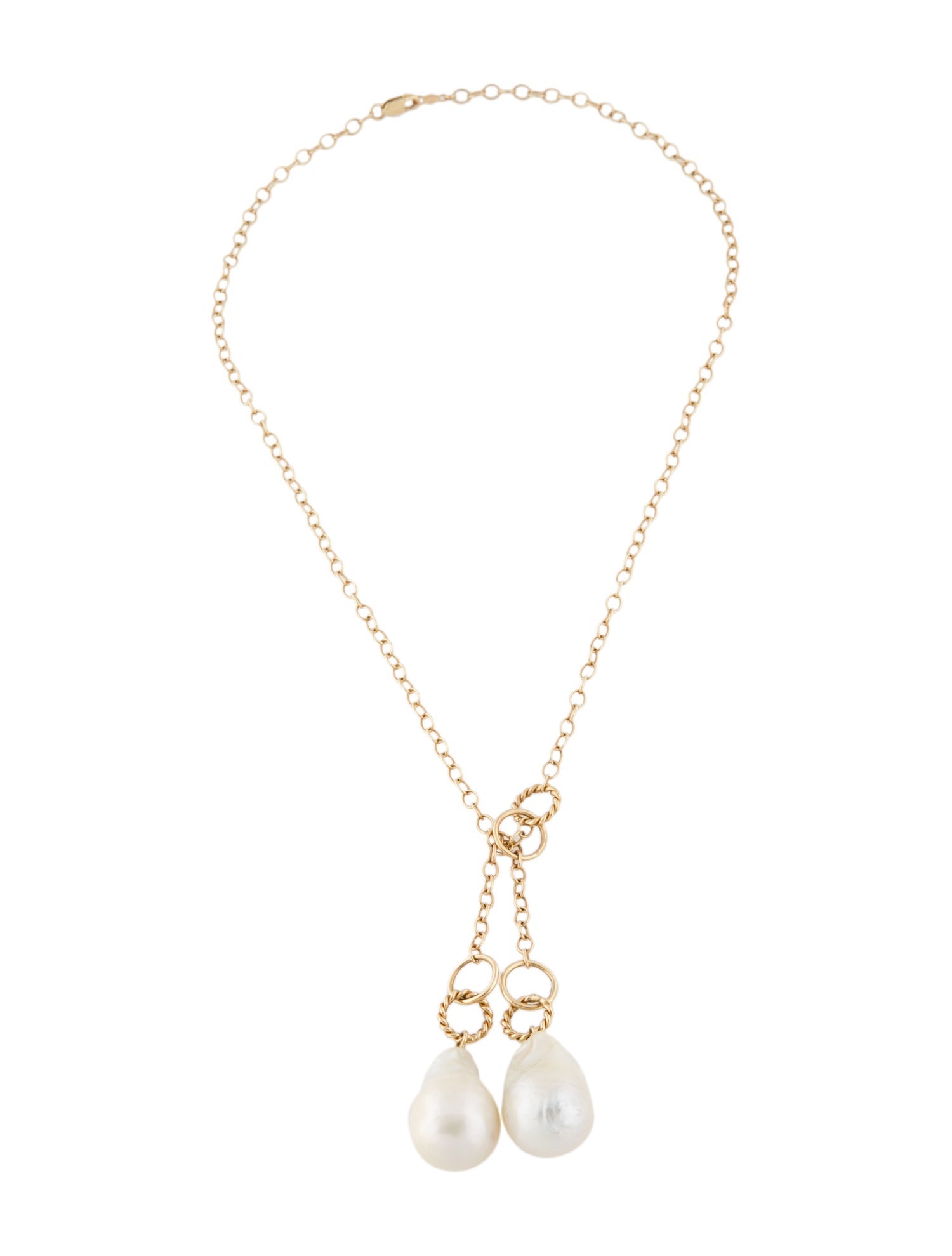 Necklace 14K Baroque Pearl Double Drop Necklace - 14K Yellow Gold ...