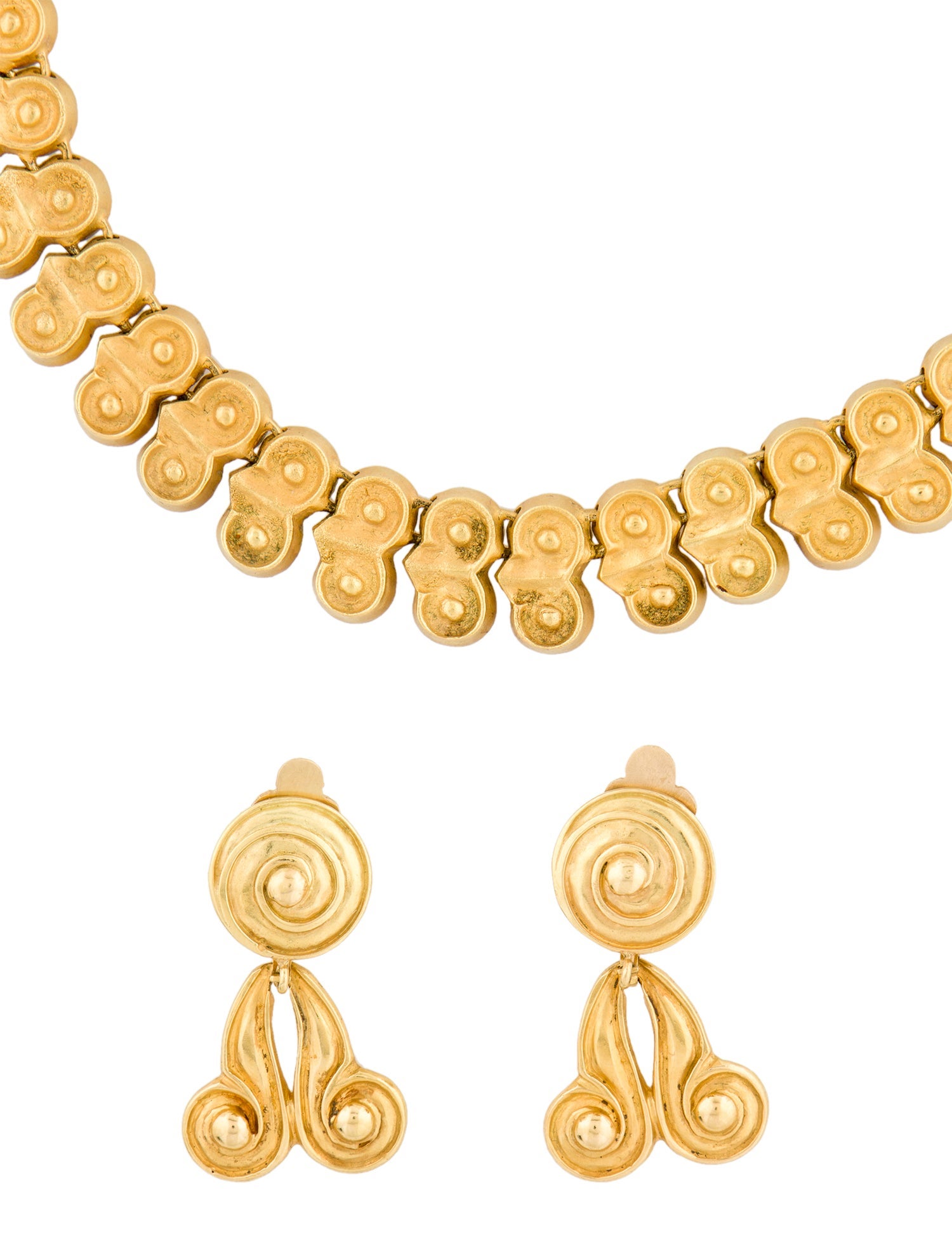 Necklace 18K Scroll Motif Necklace & Earrings Set - 18K Yellow Gold ...