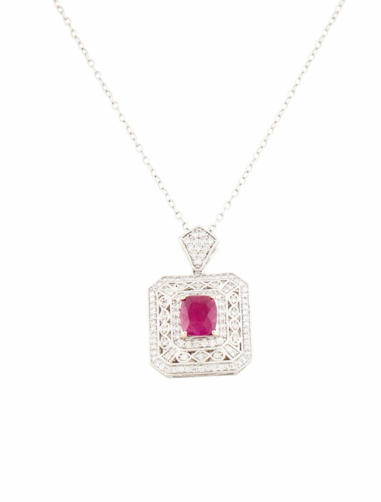 Necklace 18K 3.36ct Burmese Ruby & Diamond Pendant Necklace - Rhodium ...