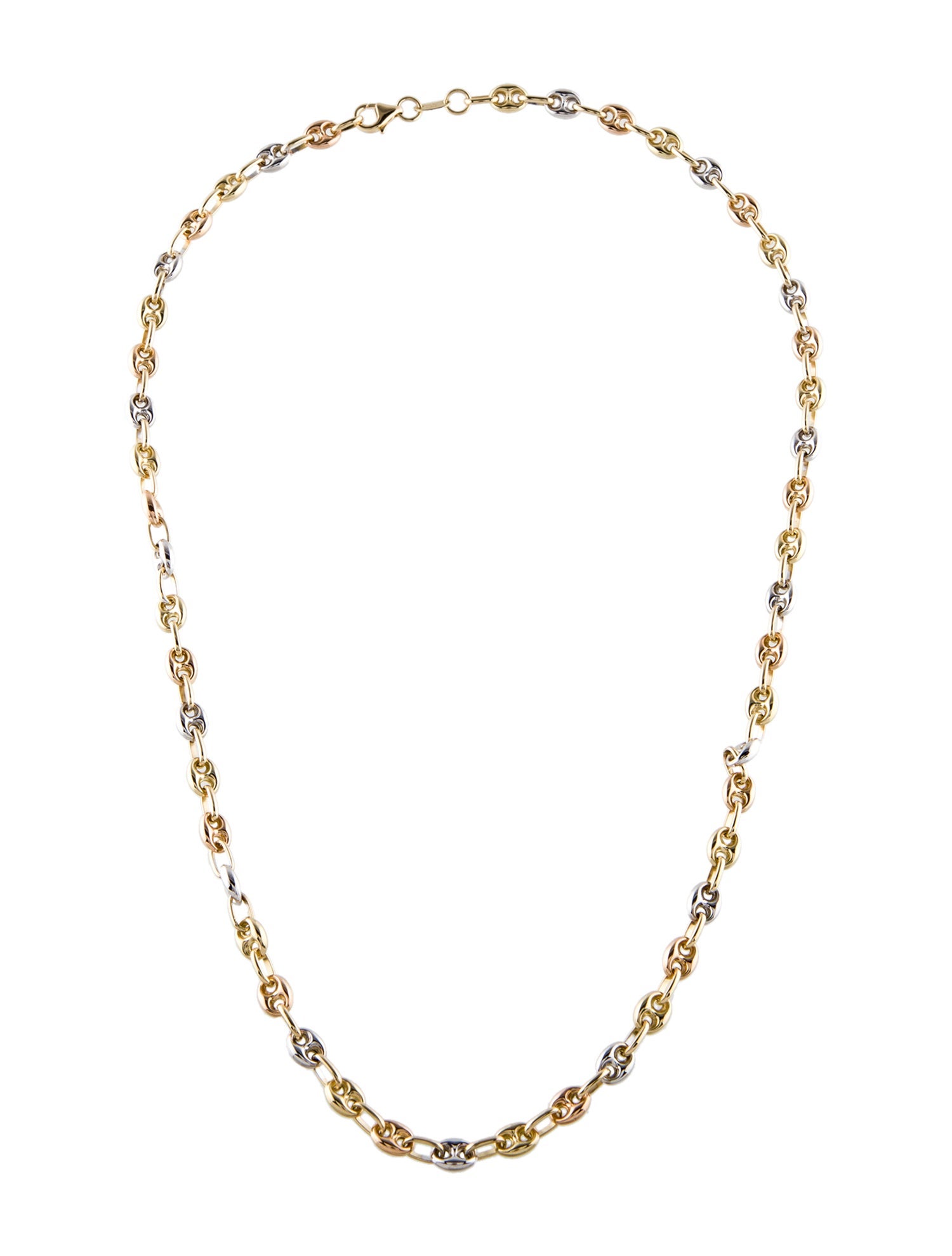 Necklace 14K Tri Color Mariner Link Chain Necklace - 14K Yellow Gold ...