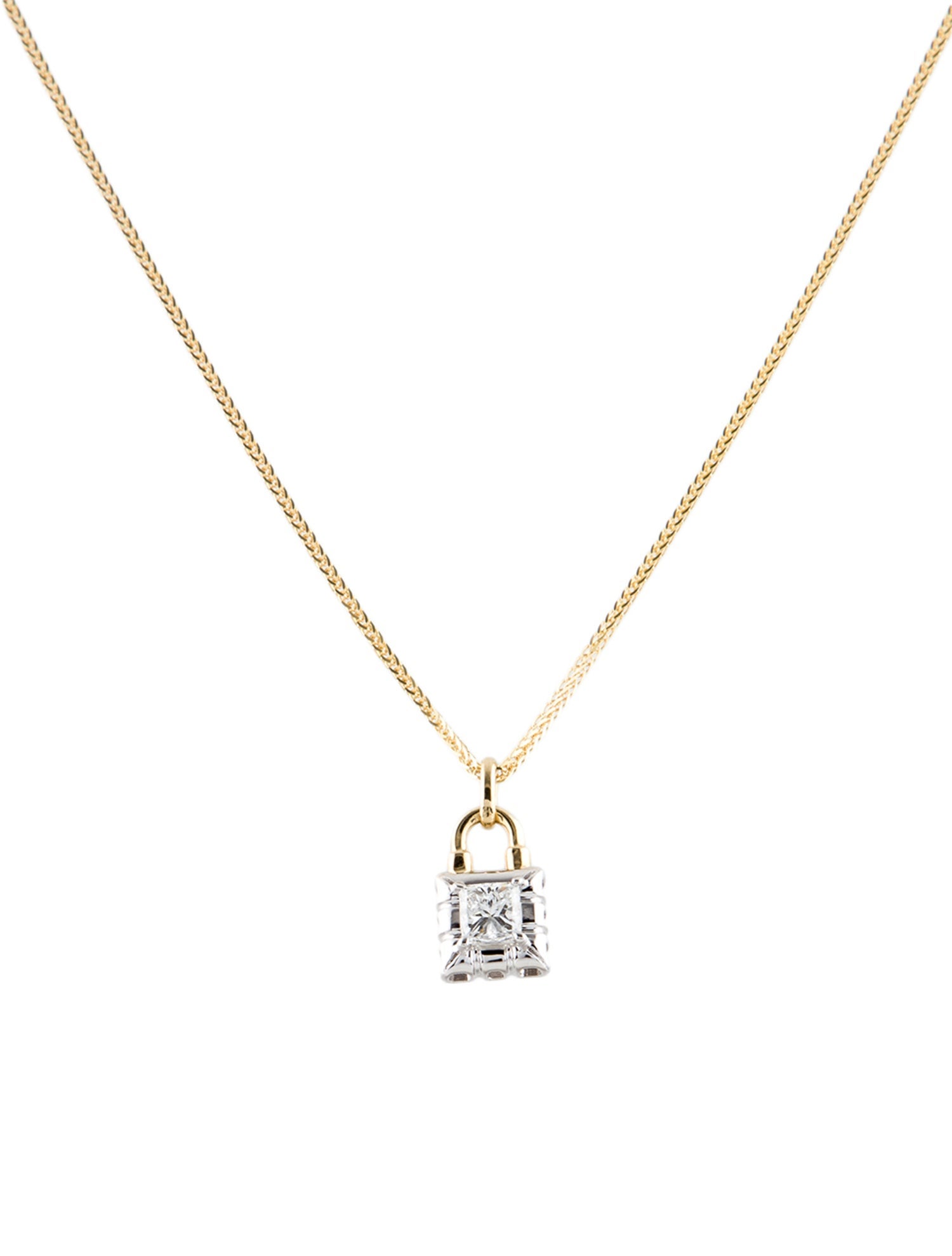 Necklace 14K Diamond Lock Pendant Necklace - 14K Yellow Gold Pendant ...