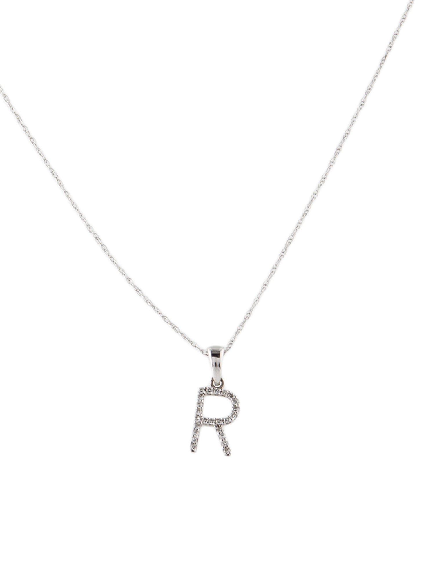 Necklace 14K Diamond 'R' Initial Pendant Necklace - Rhodium-Plated 14K ...