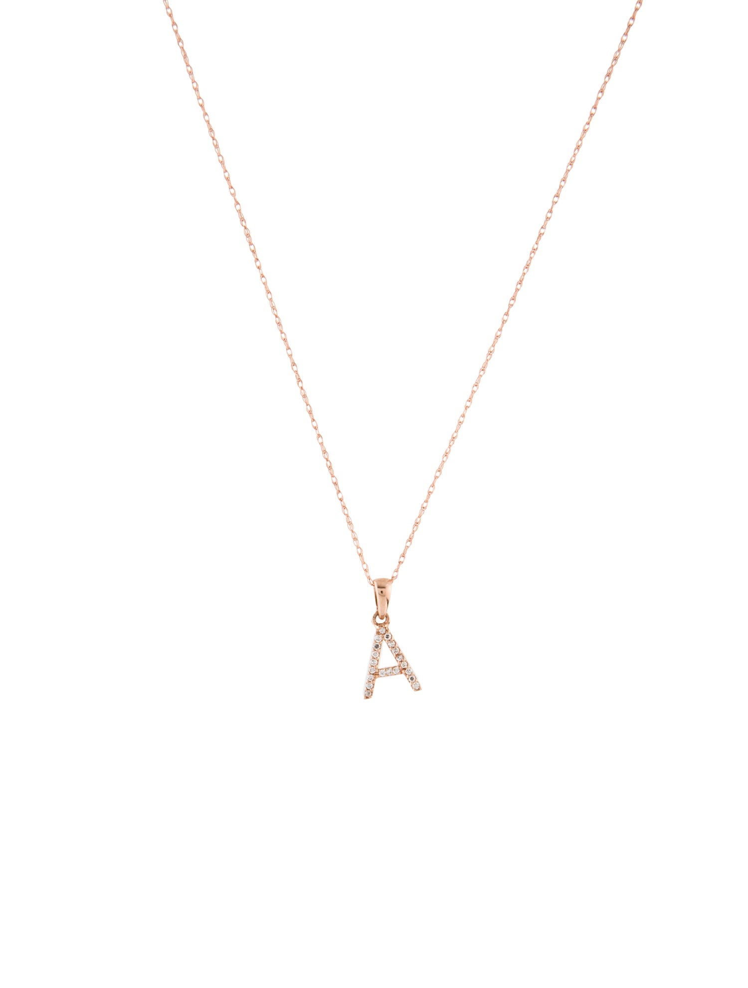 Necklace 14K Diamond Initial 'A' Pendant Necklace - 14K Rose Gold ...