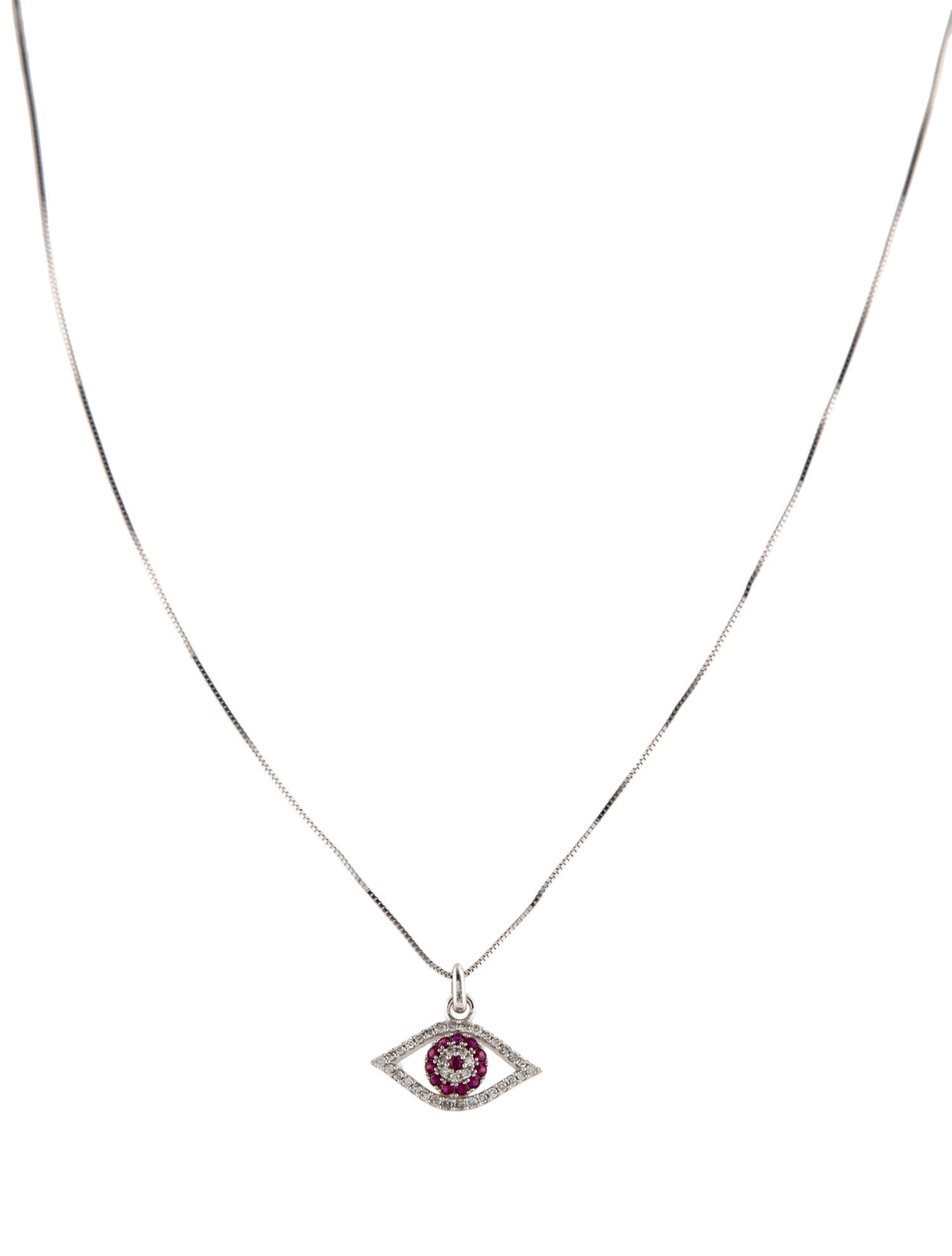 Necklace 14K Diamond & Ruby Evil Eye Pendant Necklace - Rhodium-Plated ...
