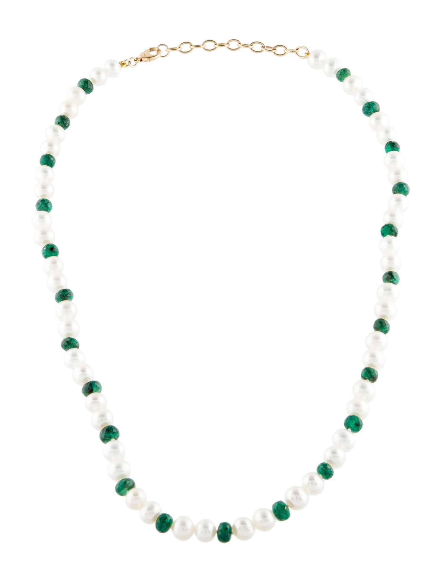 Necklace 18K Pearl & Emerald Bead Necklace - 18K Yellow Gold Bead ...