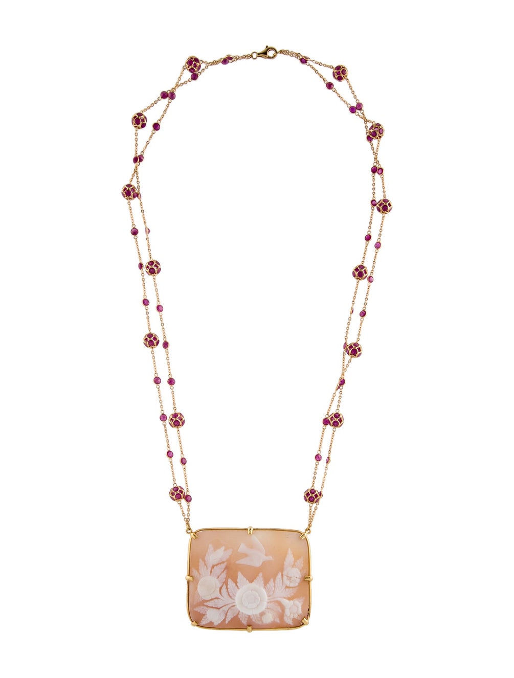 Necklace 18K Shell & Ruby Double Strand Pendant Necklace - 18K Yellow ...