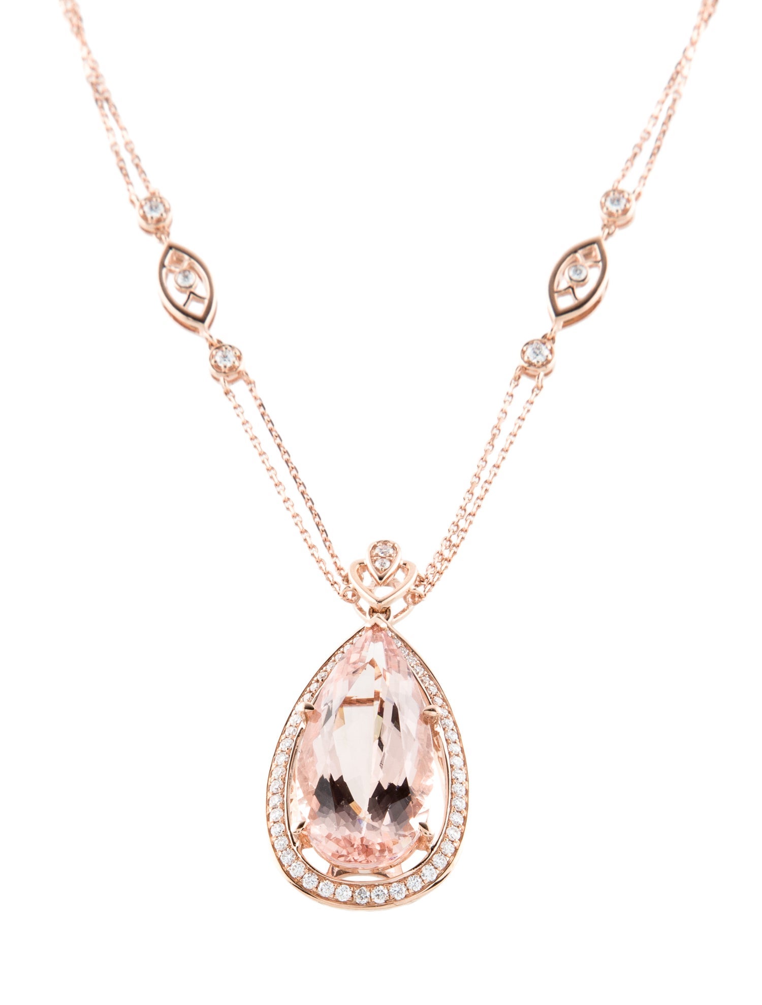 Necklace 14K 8.65ct Morganite & Diamond Station Pendant Necklace - 14K Rose Gold Pendant ...