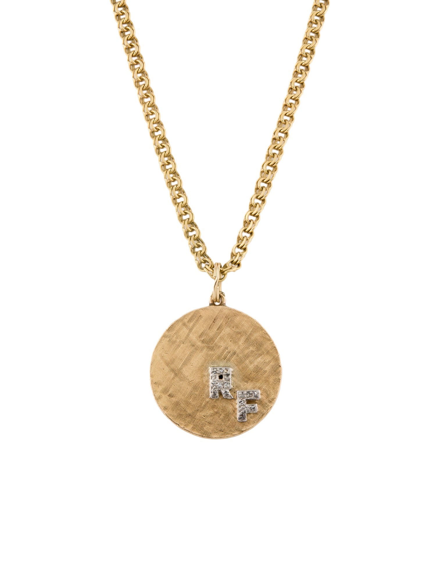 Necklace 14K Diamond 'RF' Pendant Necklace - 14K Yellow Gold Pendant ...
